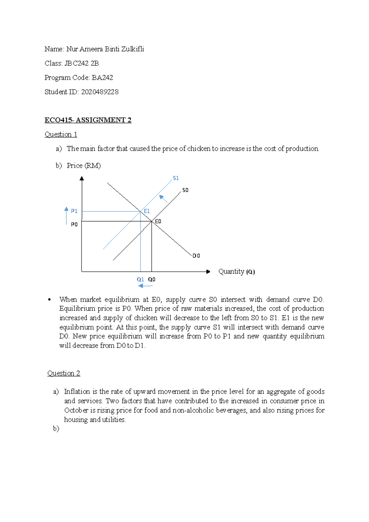 ECO415 Assignment 2 NUR Ameera - Name: Nur Ameera Binti Zulkifli Class ...