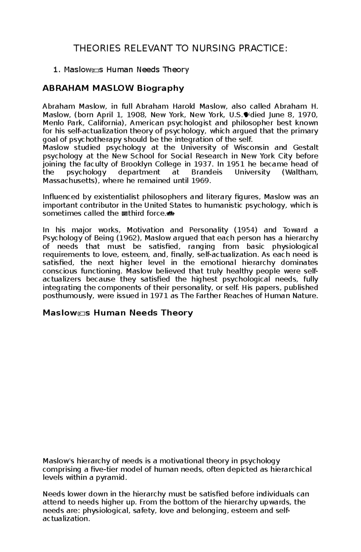 Theories relevant to nursing practice - THEORIES RELEVANT TO NURSING ...