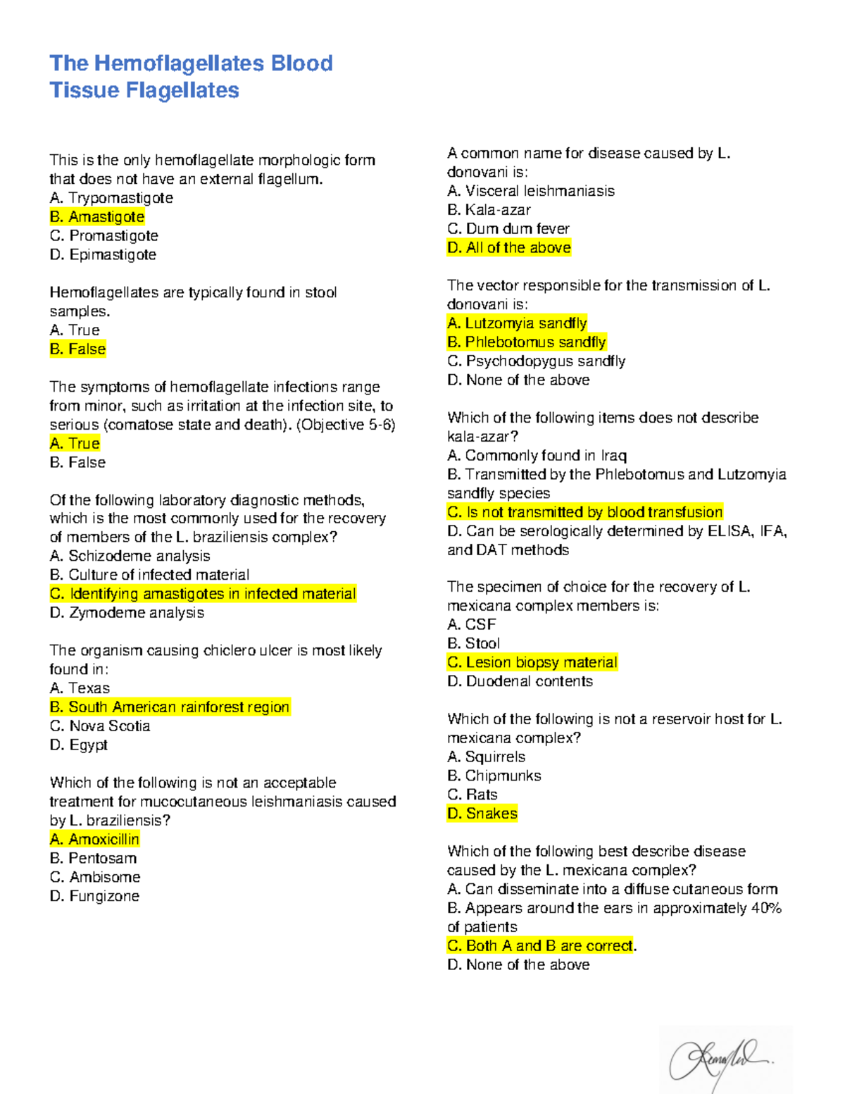 Parasitology - The Hemoflagellates Blood Tissue Flagellates (Dr ...