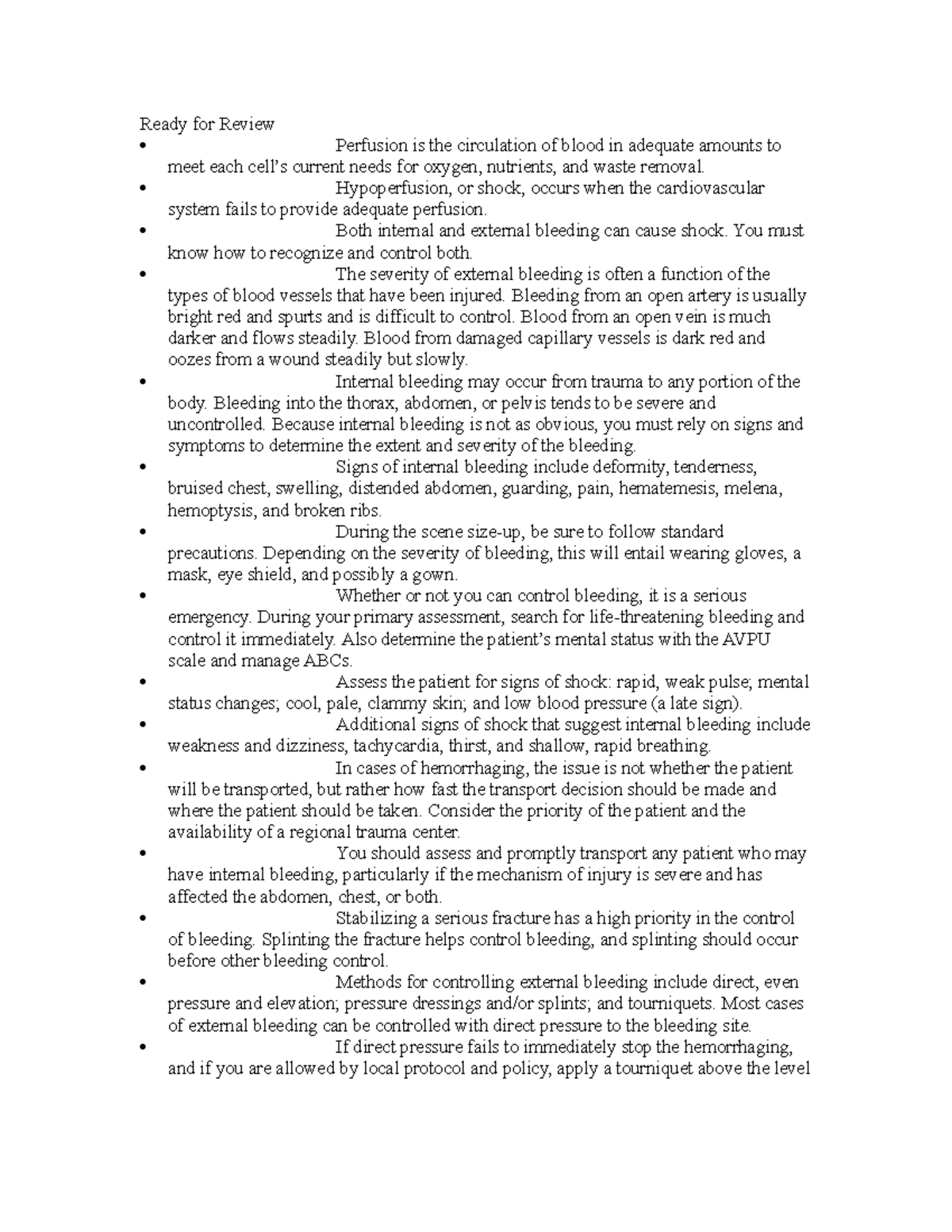Chapter 24 trauma notes - Ready for Review Perfusion is the circulation ...