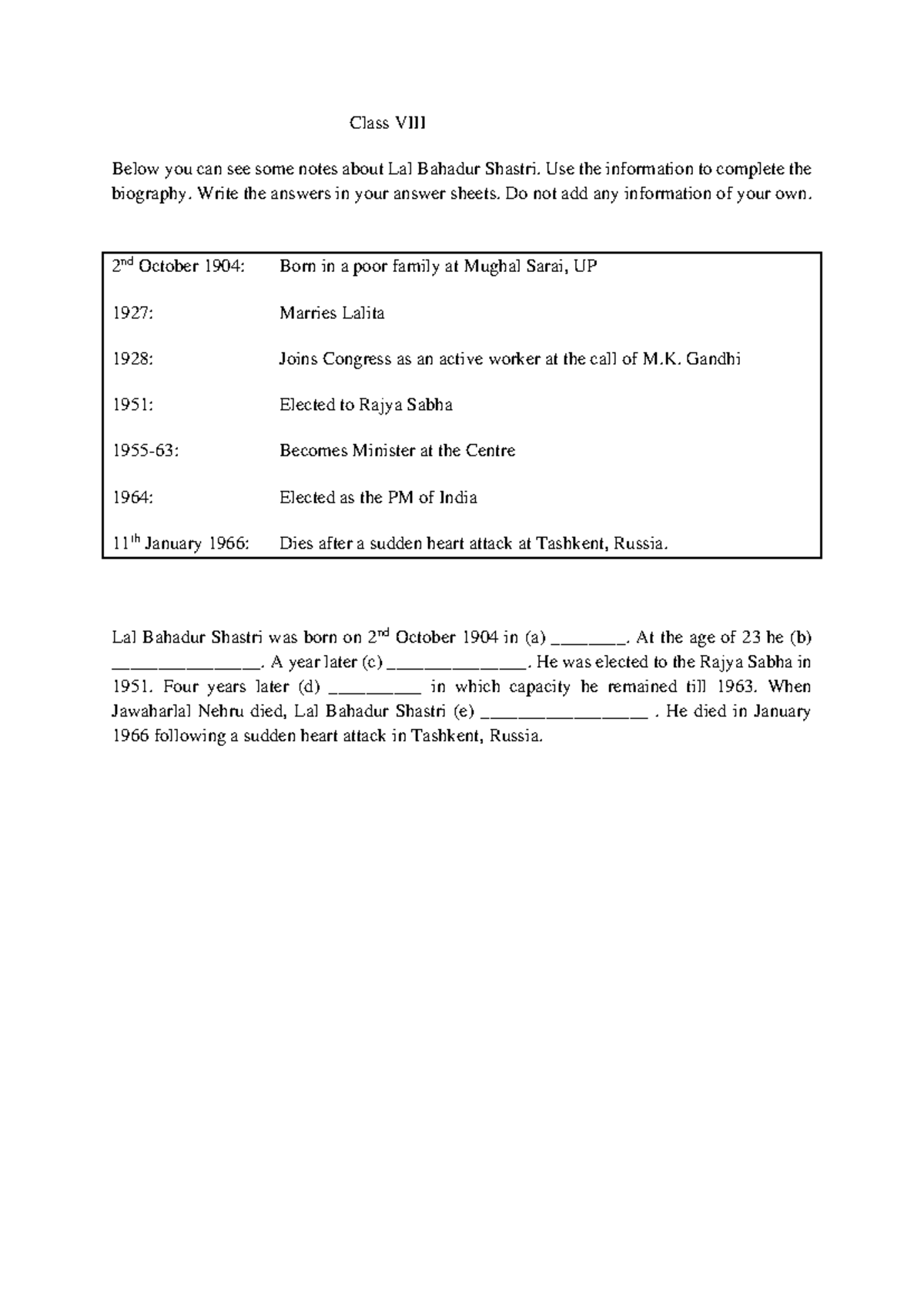 Class VIII Bio Sketch - practice - Class VIII Below you can see some ...