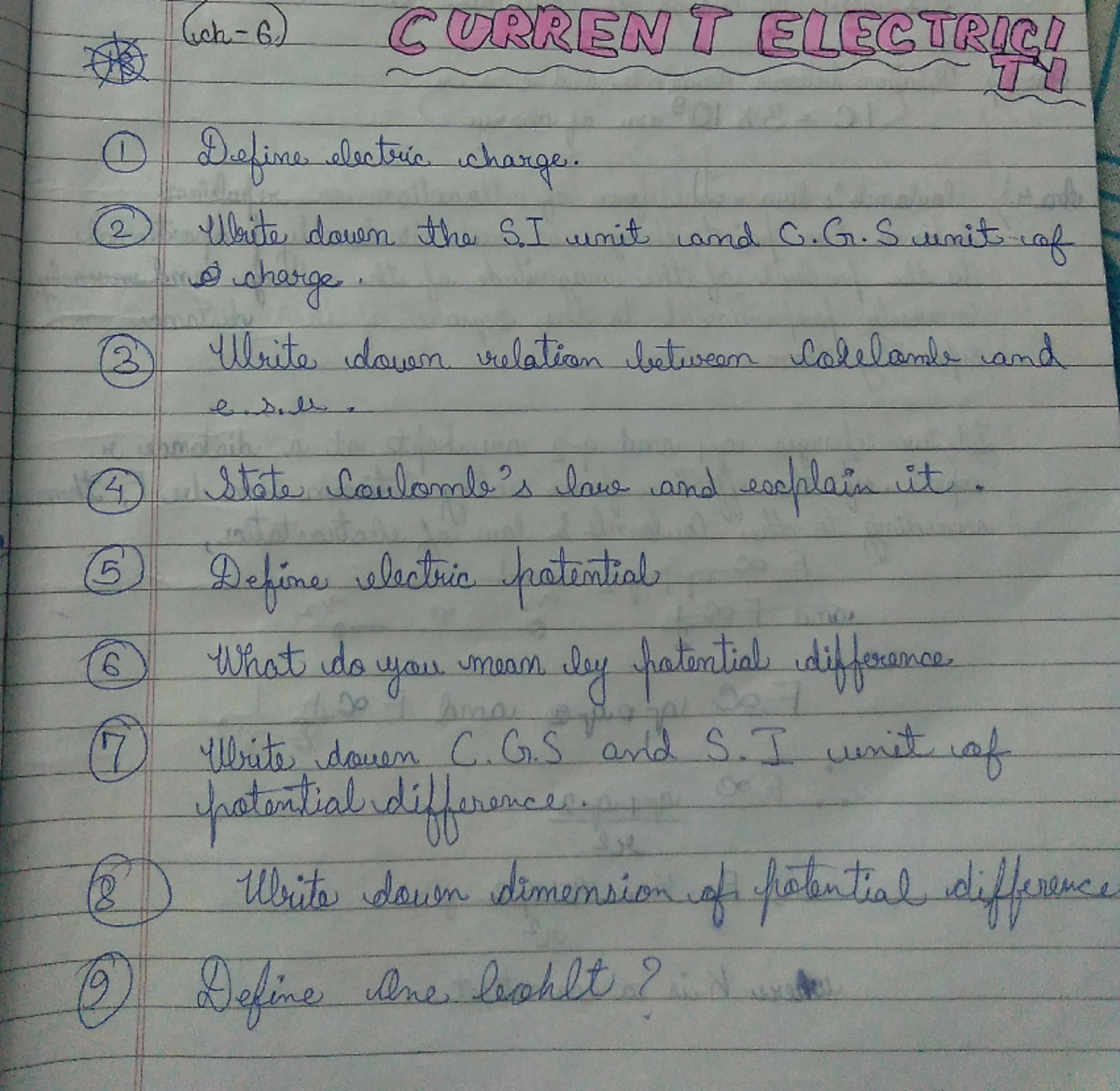 Electric current, class 10 - (ch 6) C URRENT ELECTRICA 1 Define ...