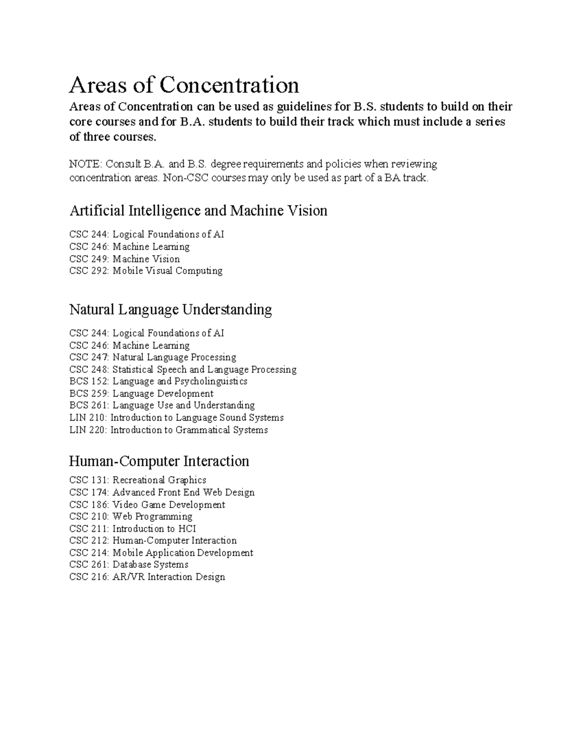 Areas of concentration ba s21 - Areas of Concentration Areas of ...