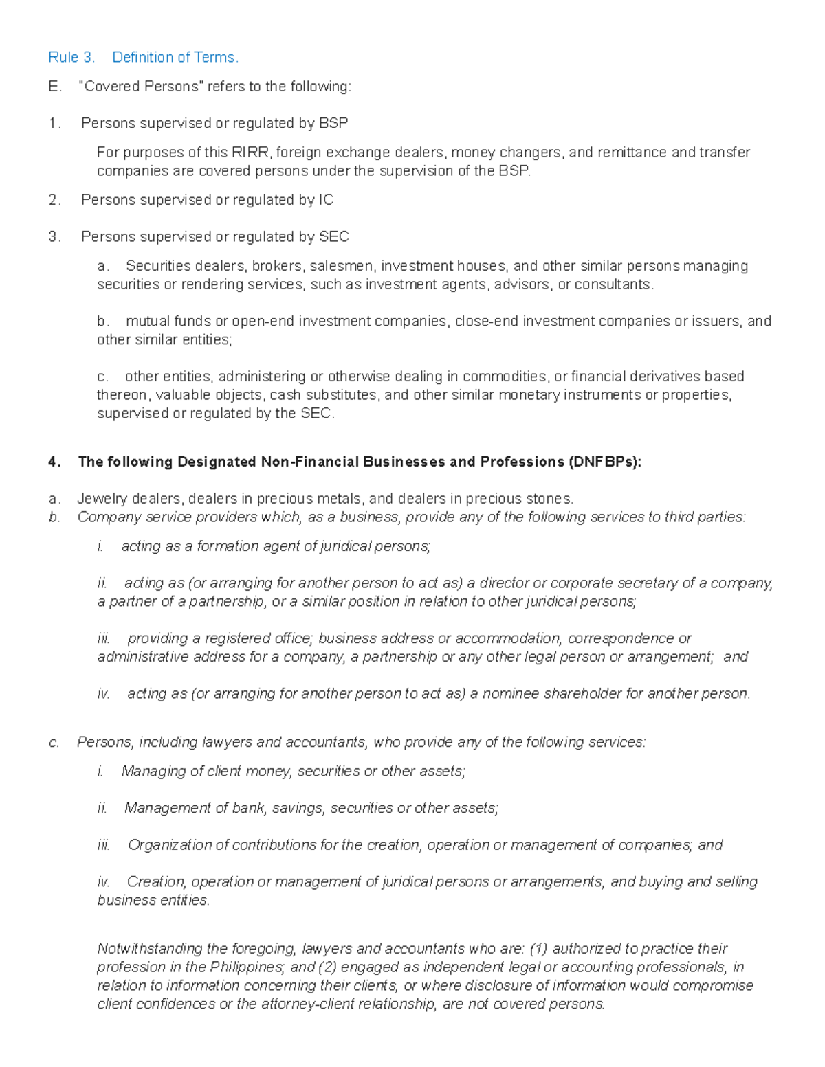 AMLA Extracts - Anti Money Laundering Act excerpts. - Rule 3 ...