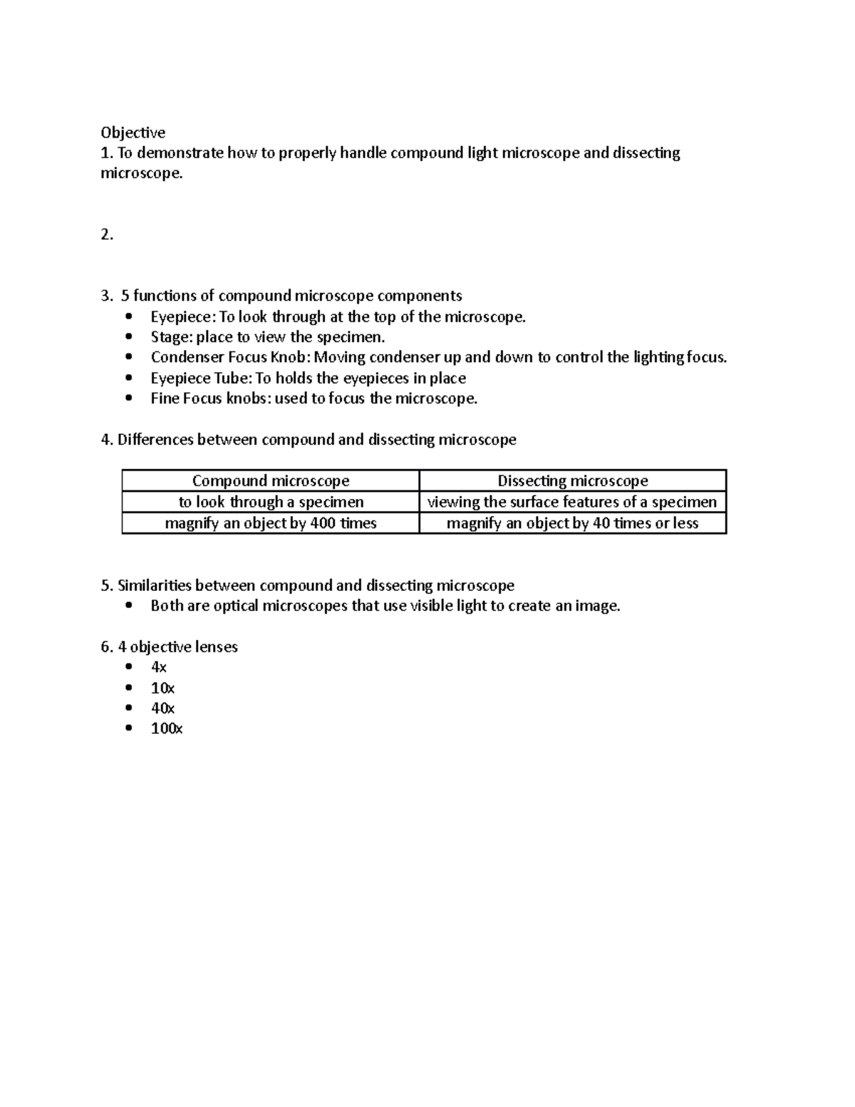 Biology lab guide - Objective To demonstrate how to properly handle ...