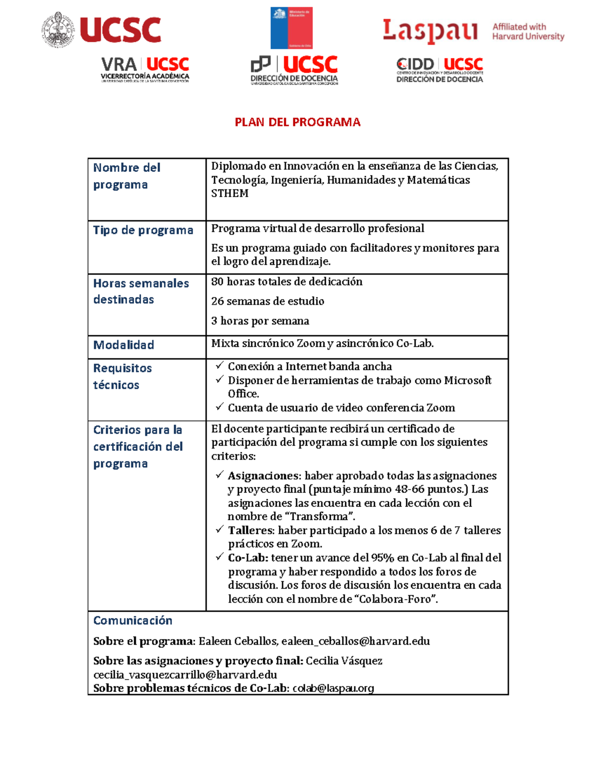 Plan del Programa Diplomado Ucsc - PLAN DEL PROGRAMA Nombre del ...