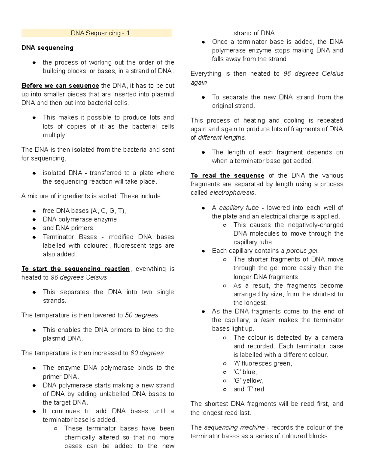 Molbio Lec - DNA Sequencing - DNA Sequencing - 1 DNA sequencing the process of working out the ...