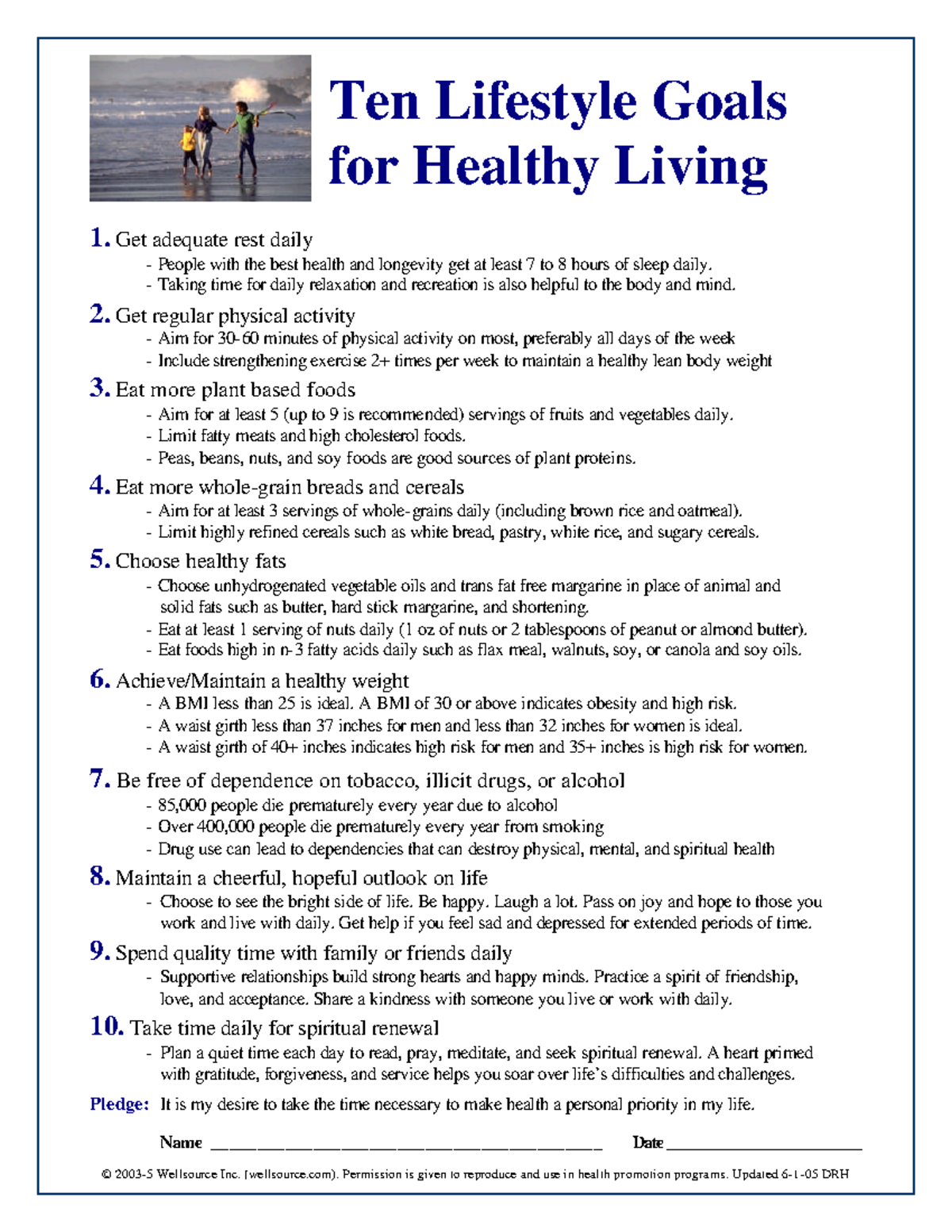 10 Healthy Lifestyle Goals WS 154445 - Ten Lifestyle Goals for Healthy ...