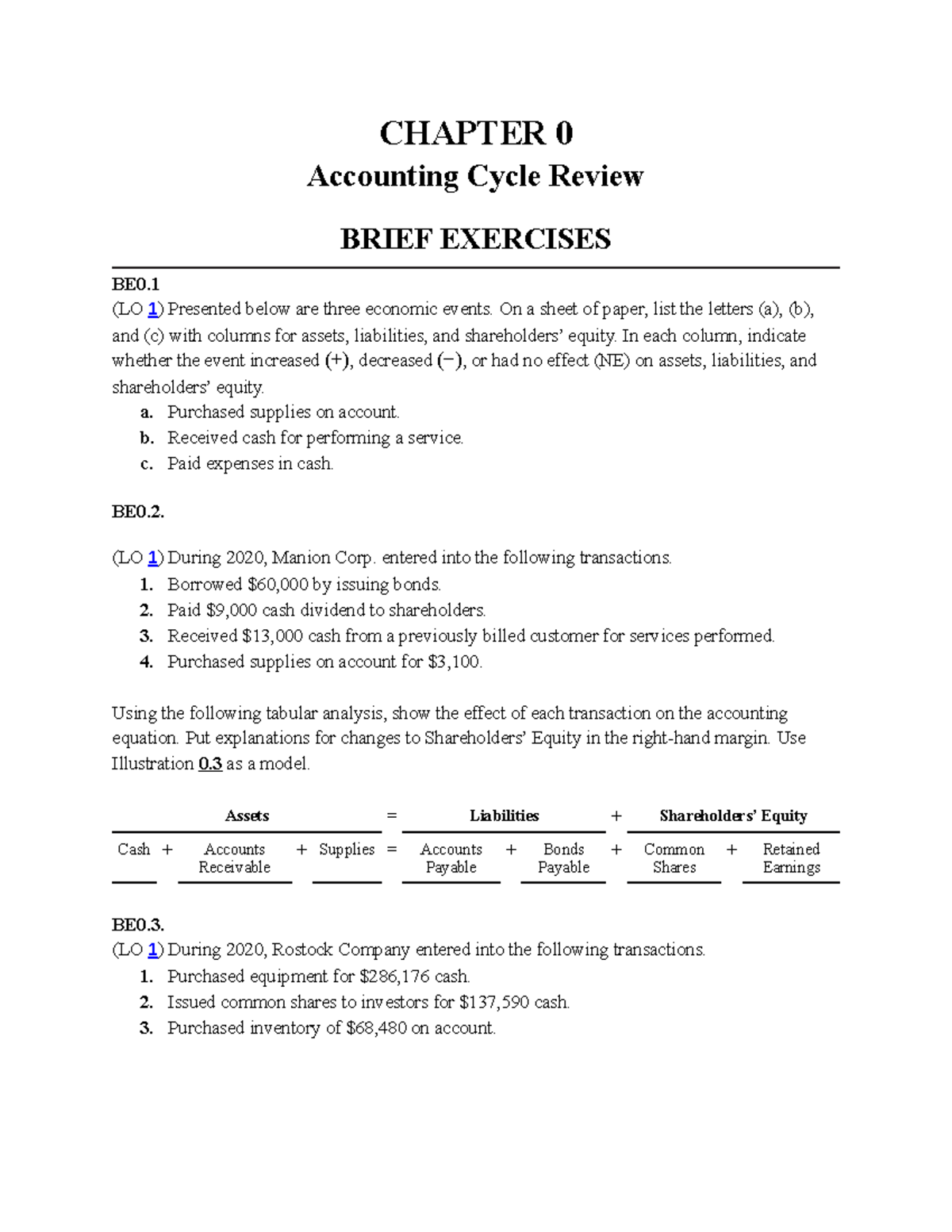Ch 0 practice questions - CHAPTER 0 Accounting Cycle Review BRIEF ...