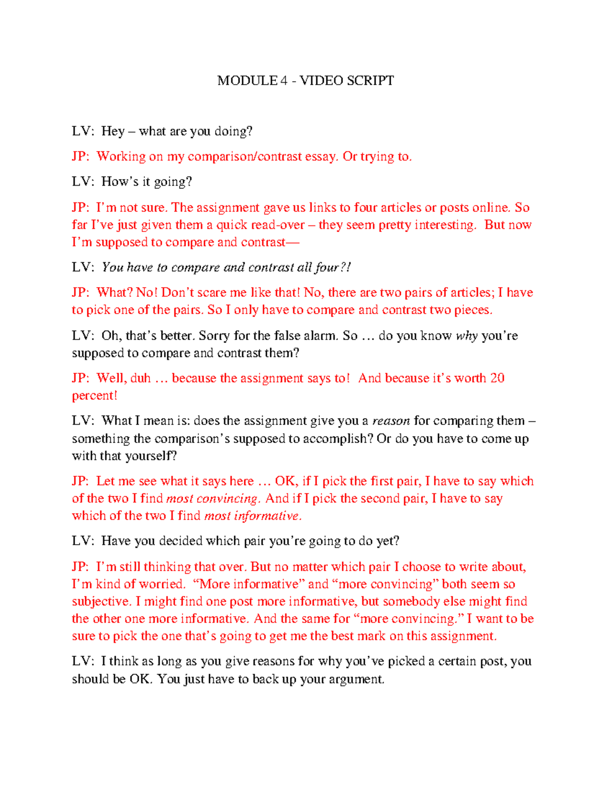 Module 4 Transcript For Assignment 4 Module 4 Video Script Lv Hey What Are You Doing Jp