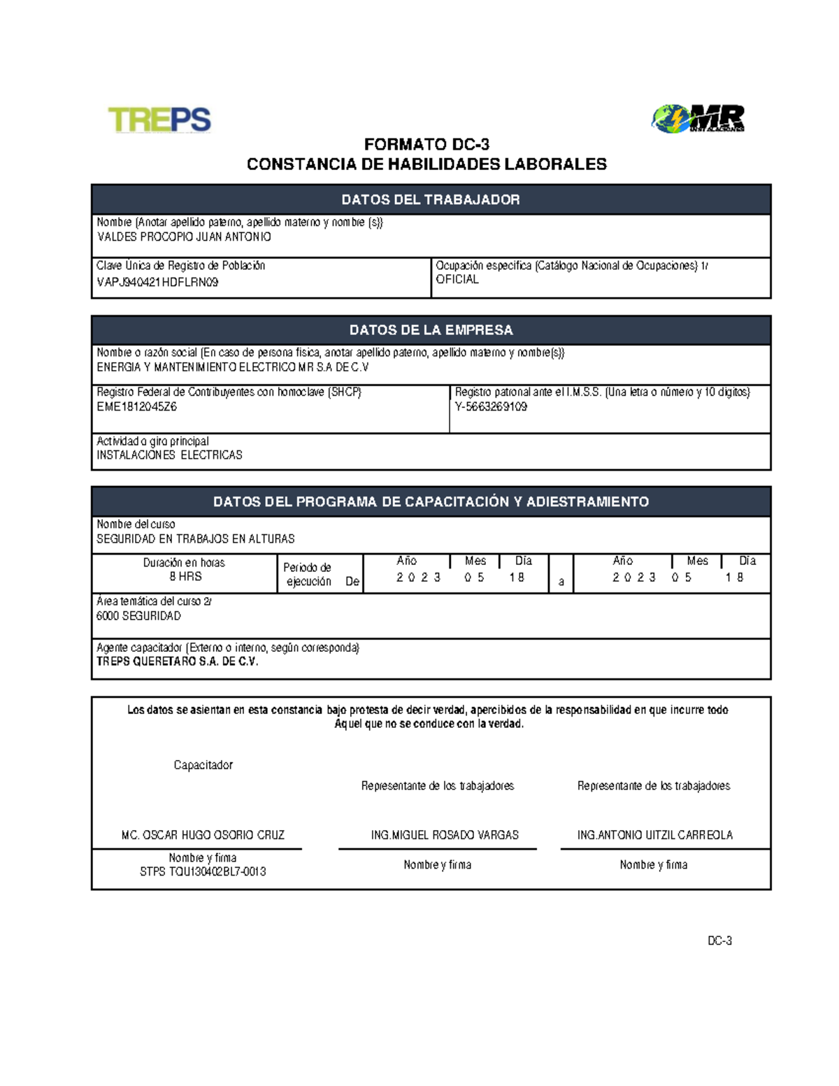 DC-3 Seguridad EN Trabajos EN Alturas MR08 - FORMATO DC- CONSTANCIA DE ...