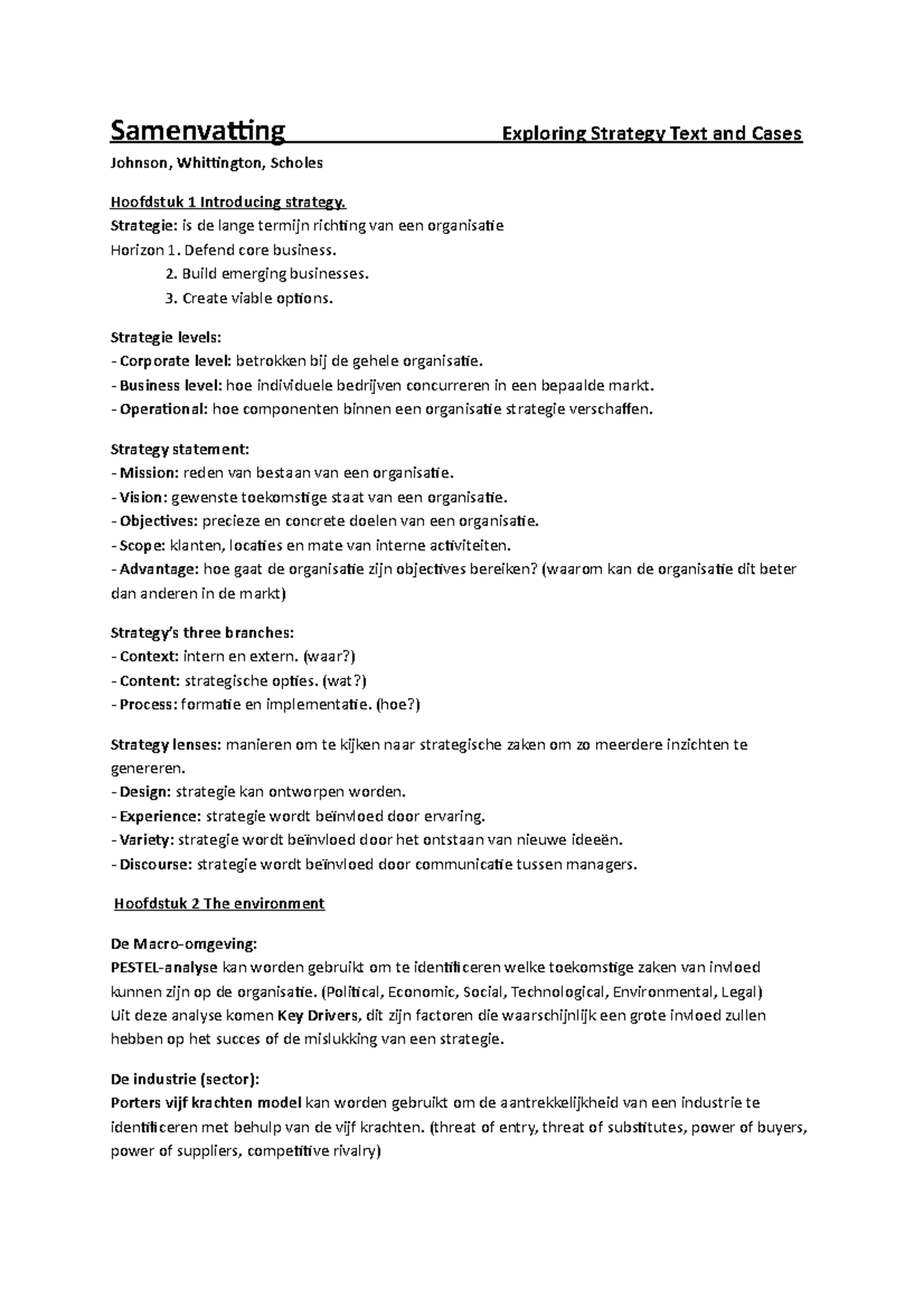 Sm Samenvatting 2011 1 - Samenvatting Exploring Strategy Text and Cases ...