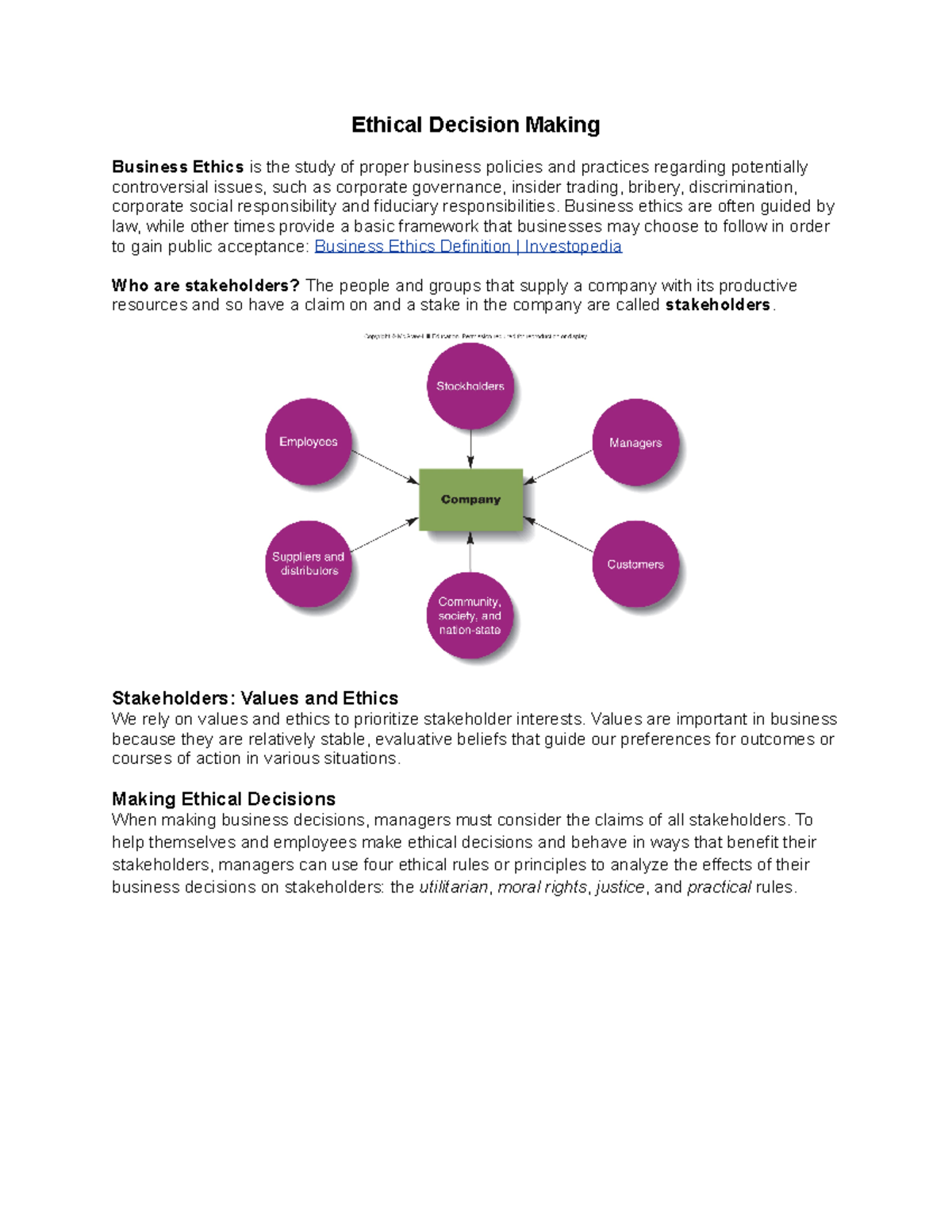 MGMT 425 Ethical Decision Making - Ethical Decision Making Business ...
