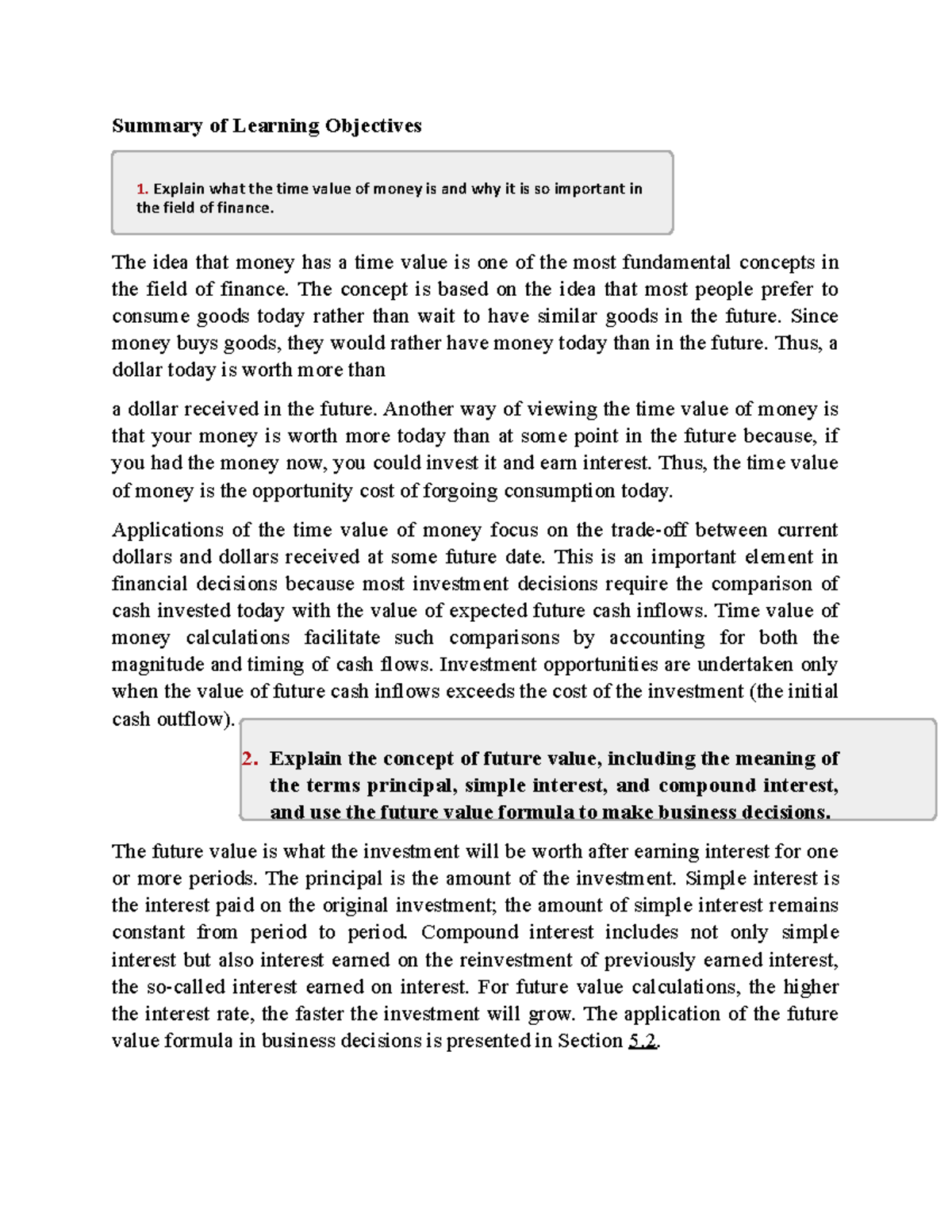 Chap 5 - Chap 5 - Summary of Learning Objectives The idea that money ...