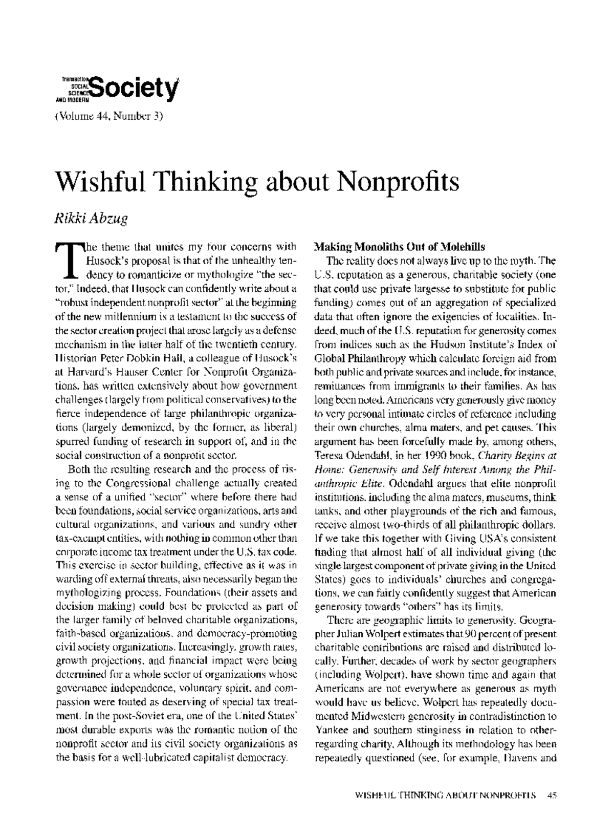Wishful thinking about nonprofits - Transaction~ • m ® s 0C,:,; ocle'l ...
