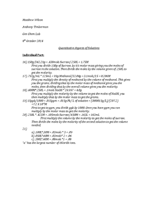 Lab 9 - gen chem lab 9 - CHEM 403 - Group report Part One 1. Number of ...