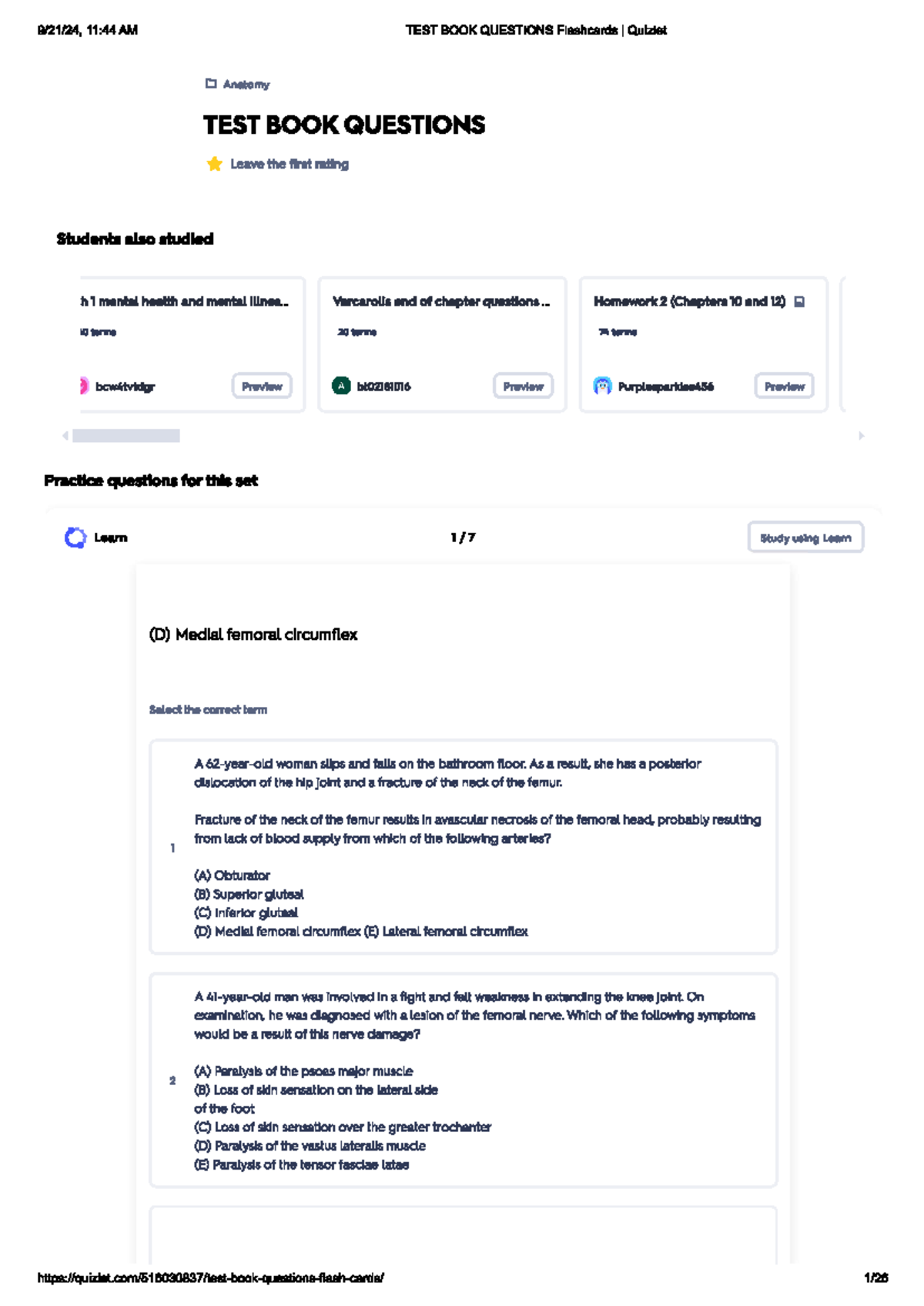 Msk anatomy mcqs - 11:44 AM TEST BOOK QUESTIONS Flashcards I Quizlet ...
