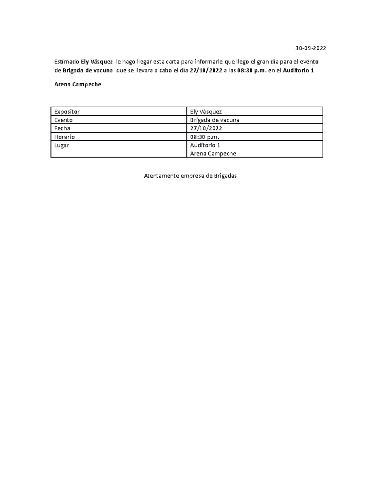 Cartas combinadas (CC) - Estimado Ely Vásquez le hago llegar esta carta ...