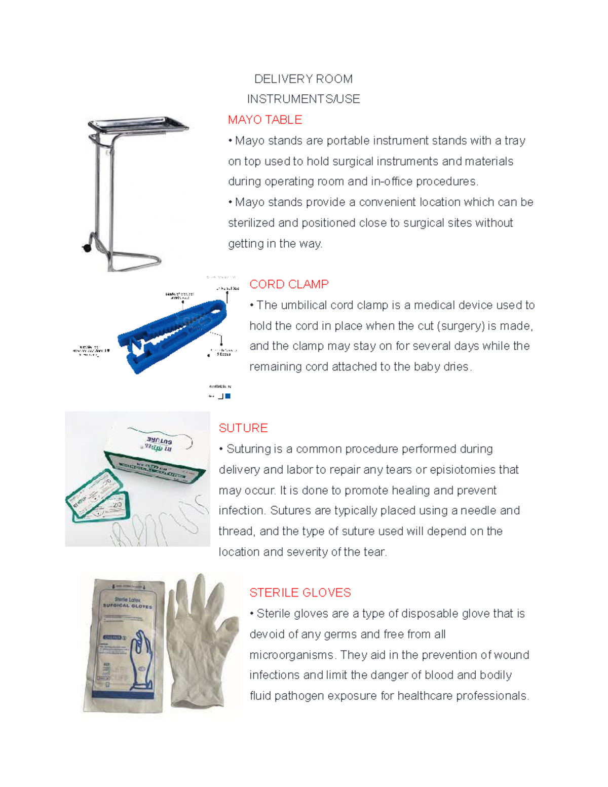Delivery ROOM - DELIVERY ROOM INSTRUMENTS/USE MAYO TABLE • Mayo stands ...