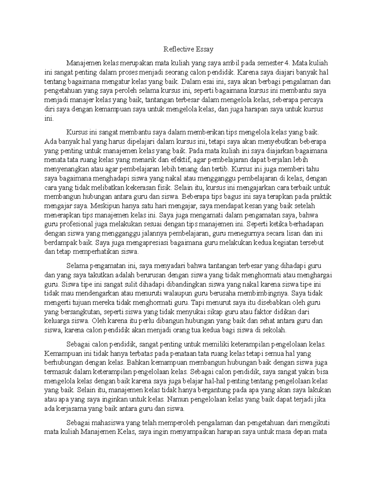 Classroom Management Reflective Essay - Reflective Essay Manajemen ...