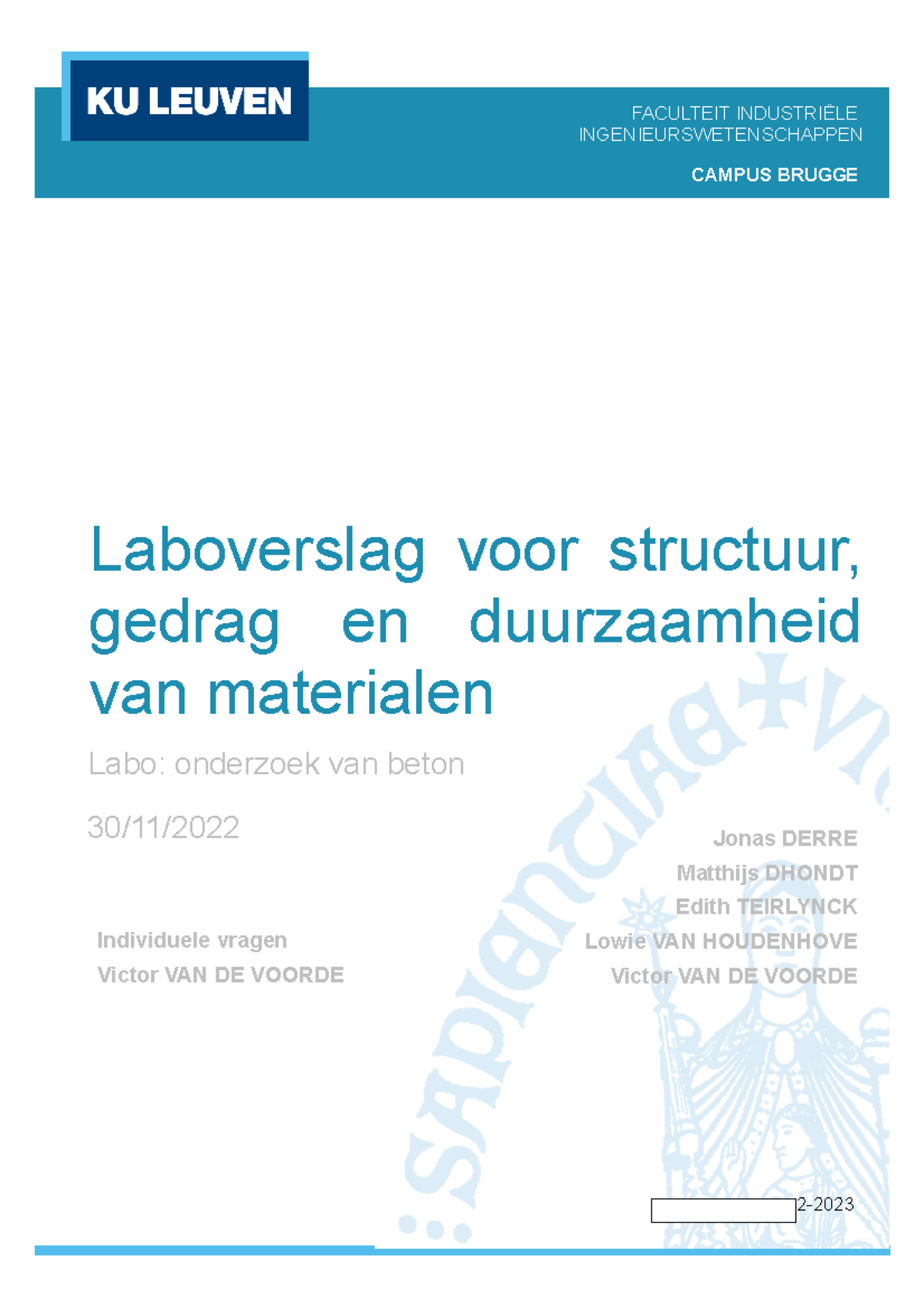 Labo beton druksterkte - Laboverslag voor structuur, gedrag en ...