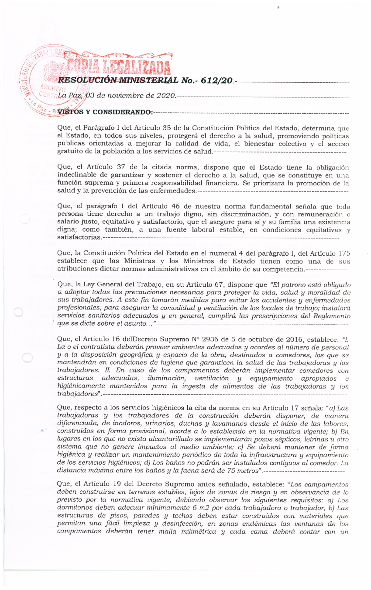 Resolucion Ministerial N 612 20 Normas Tecnicas DE Seguridad 10111213 ...