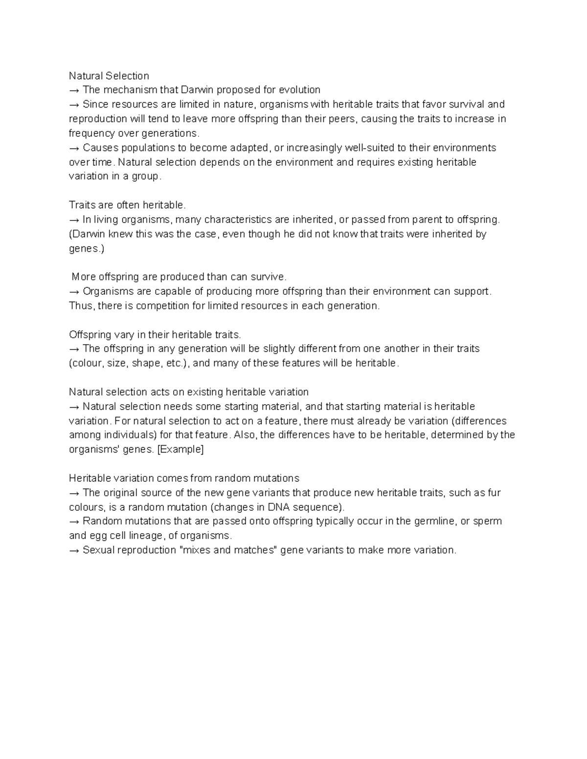 Natural Selection - Review - Natural Selection → The mechanism that ...