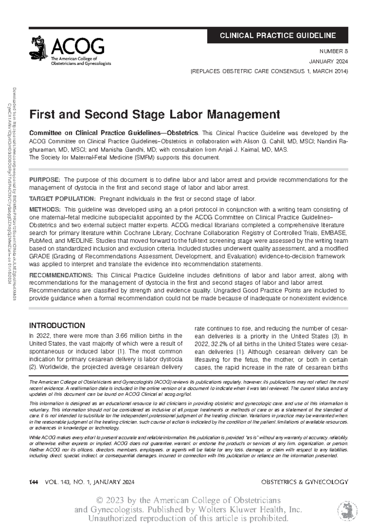 First and second stage labor management acog - CLINICAL PRACTICE ...