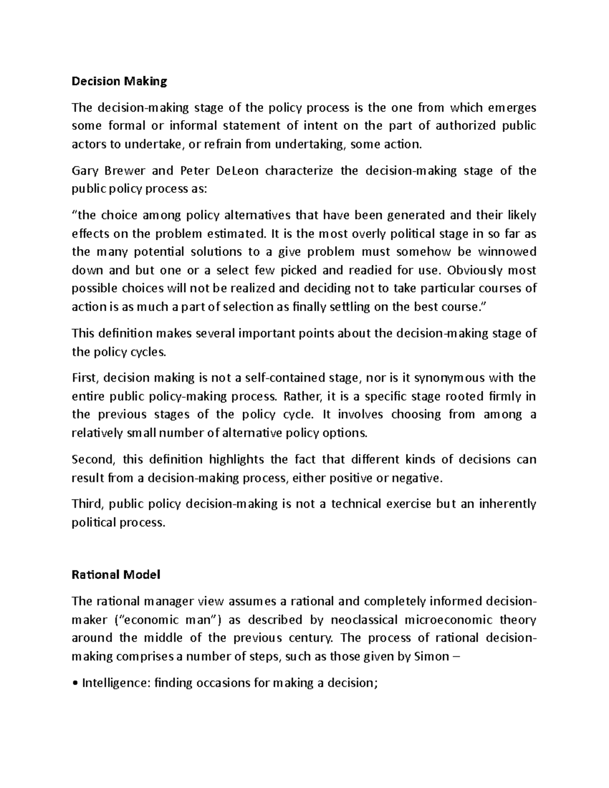 Decision Making of Public Policy - Decision Making The decision-making ...