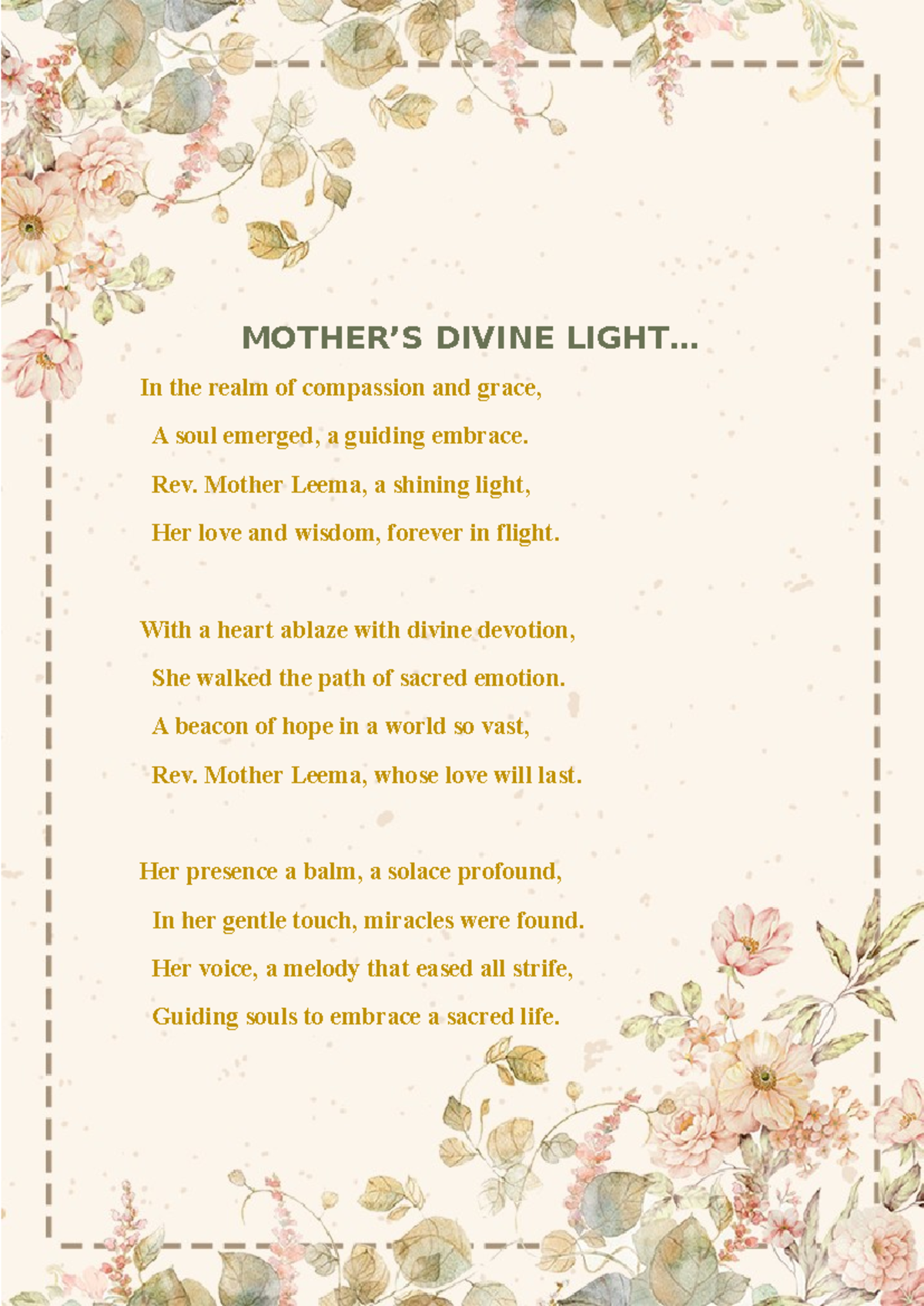Poem for our Mother - POEM ABOUT MY FAVOURITE PERSON - MOTHER’S DIVINE ...