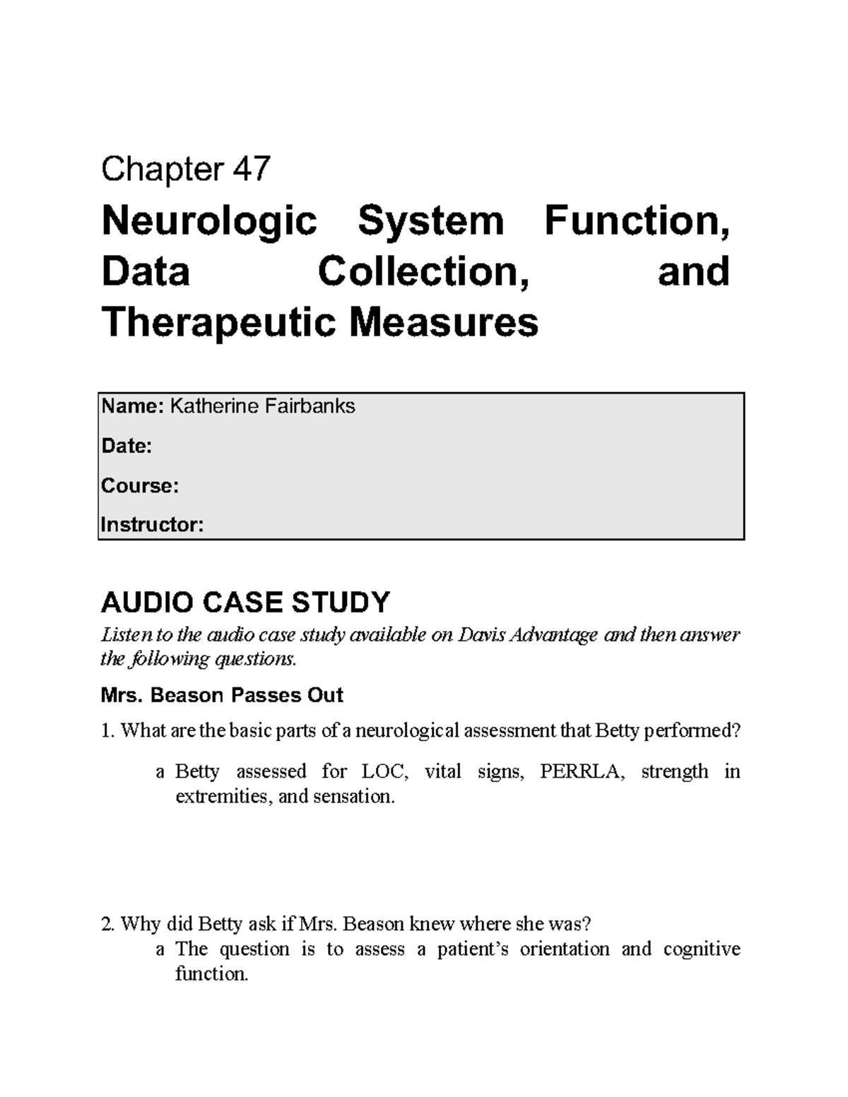 Neuro System study guide 47,48,49,50 - Chapter 47 Neurologic System Function, Data Collection ...