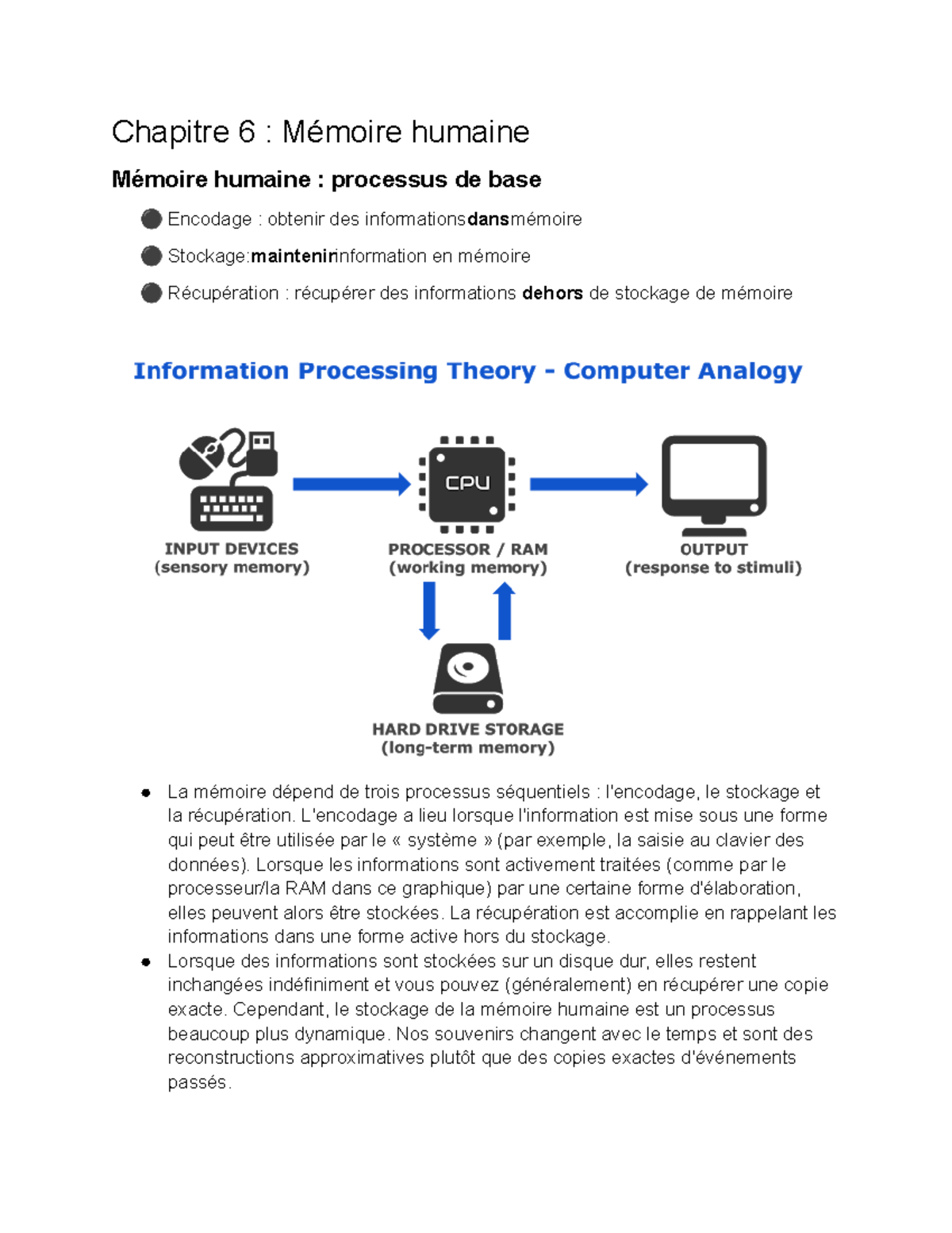 Chapitre 6 Mémoire humaine - Chapitre 6 : Mémoire humaine Mémoire ...