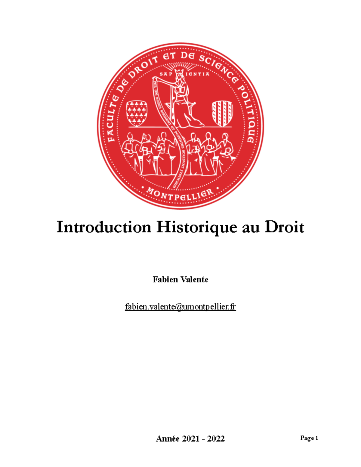 CM Introduction historique au droit - Introduction Historique au Droit Page 1 Fabien Valente ...
