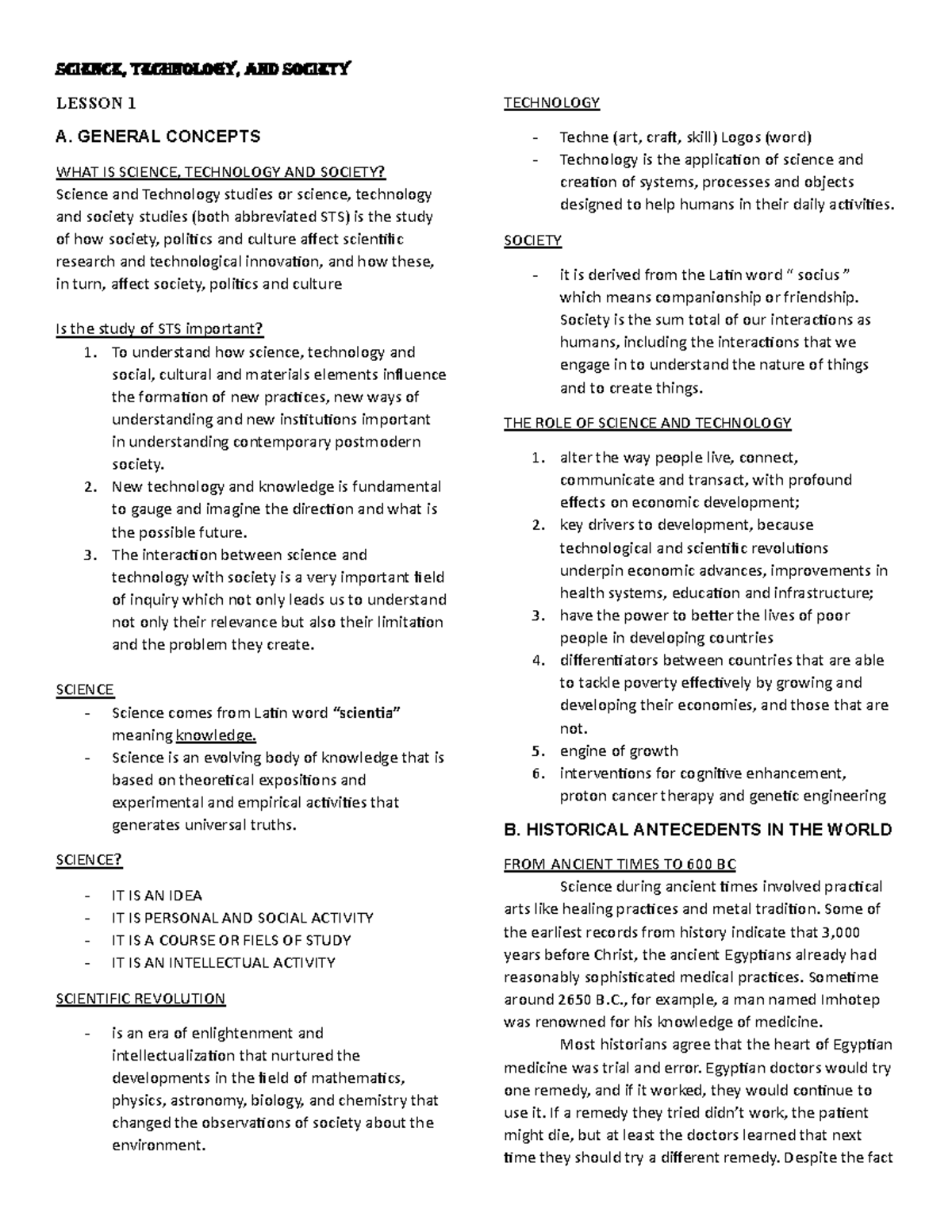 STS Lesson 1 2 3 - sts - SCIENCE, TECHNOLOGY, AND SOCIETY LESSON 1 A ...