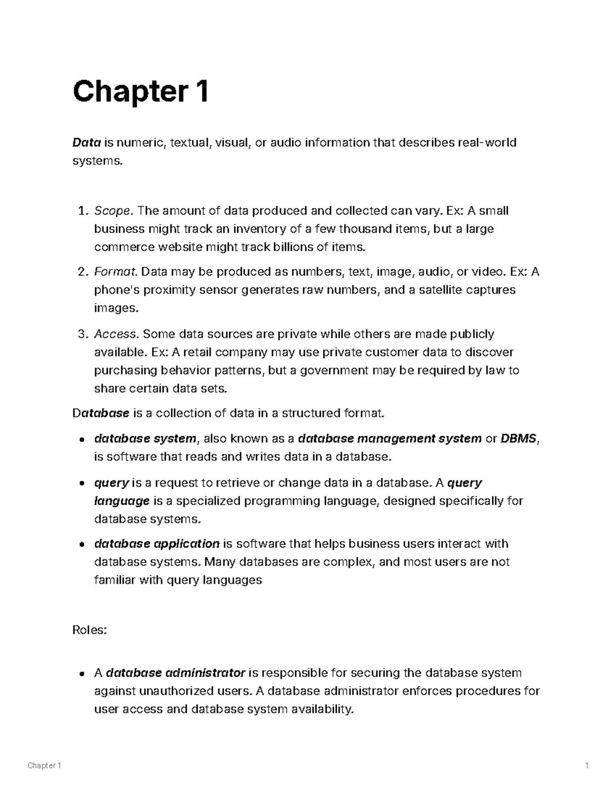 Chapter 1 - Summary An Introduction to Database Systems - Chapter 1 Data is numeric, textual ...