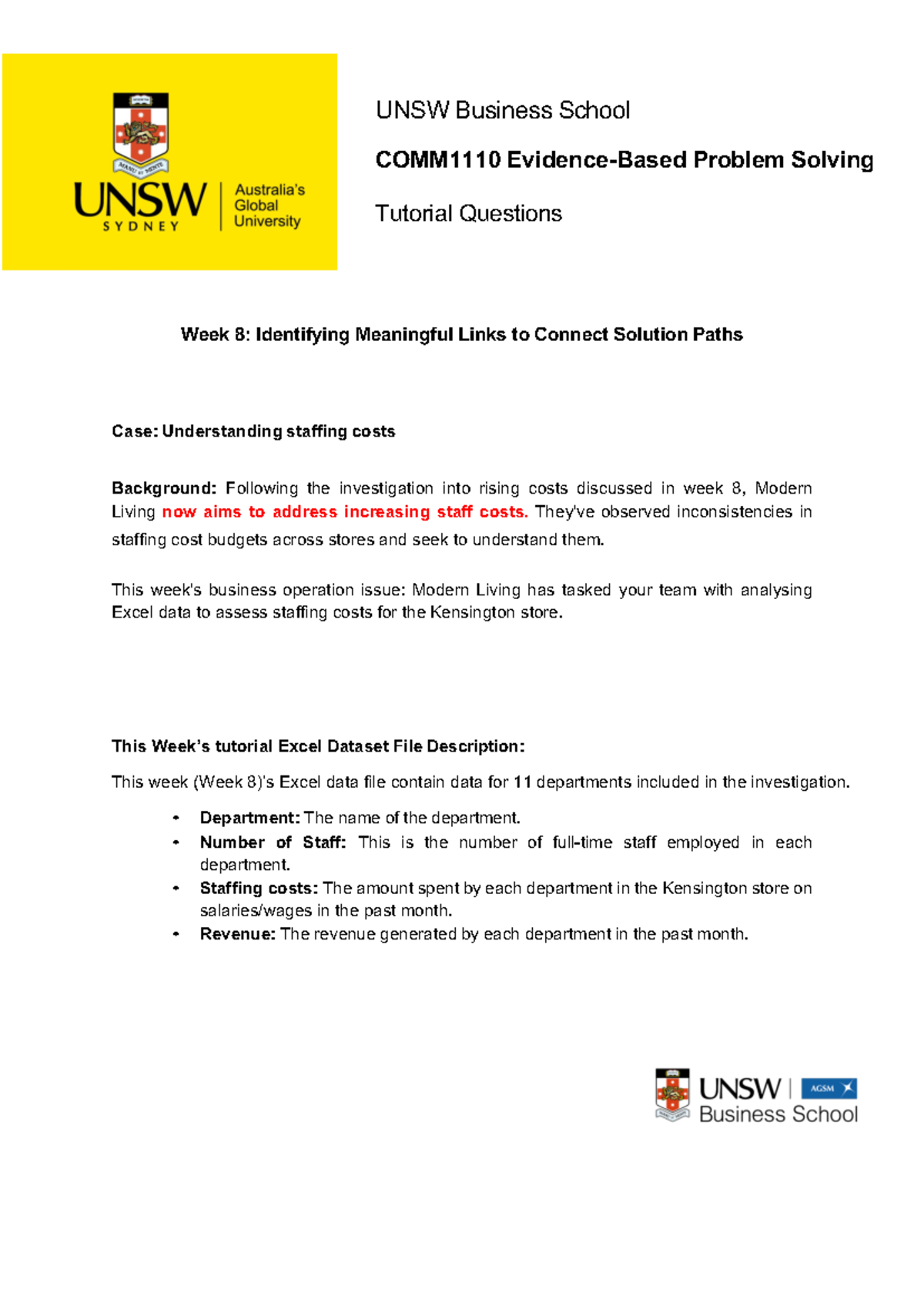COMM1110 Tutorial Week 8 Questions 2024 T3 - UNSW Business School COMM1110 Evidence-Based ...