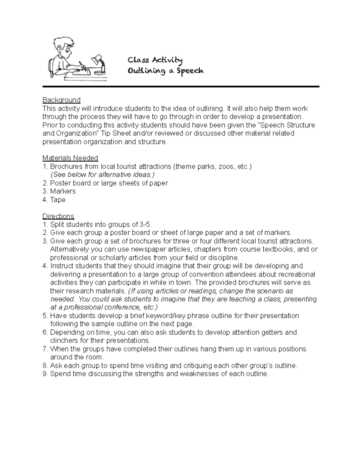 Outlining - English - Class Activity Outlining a Speech Background This ...