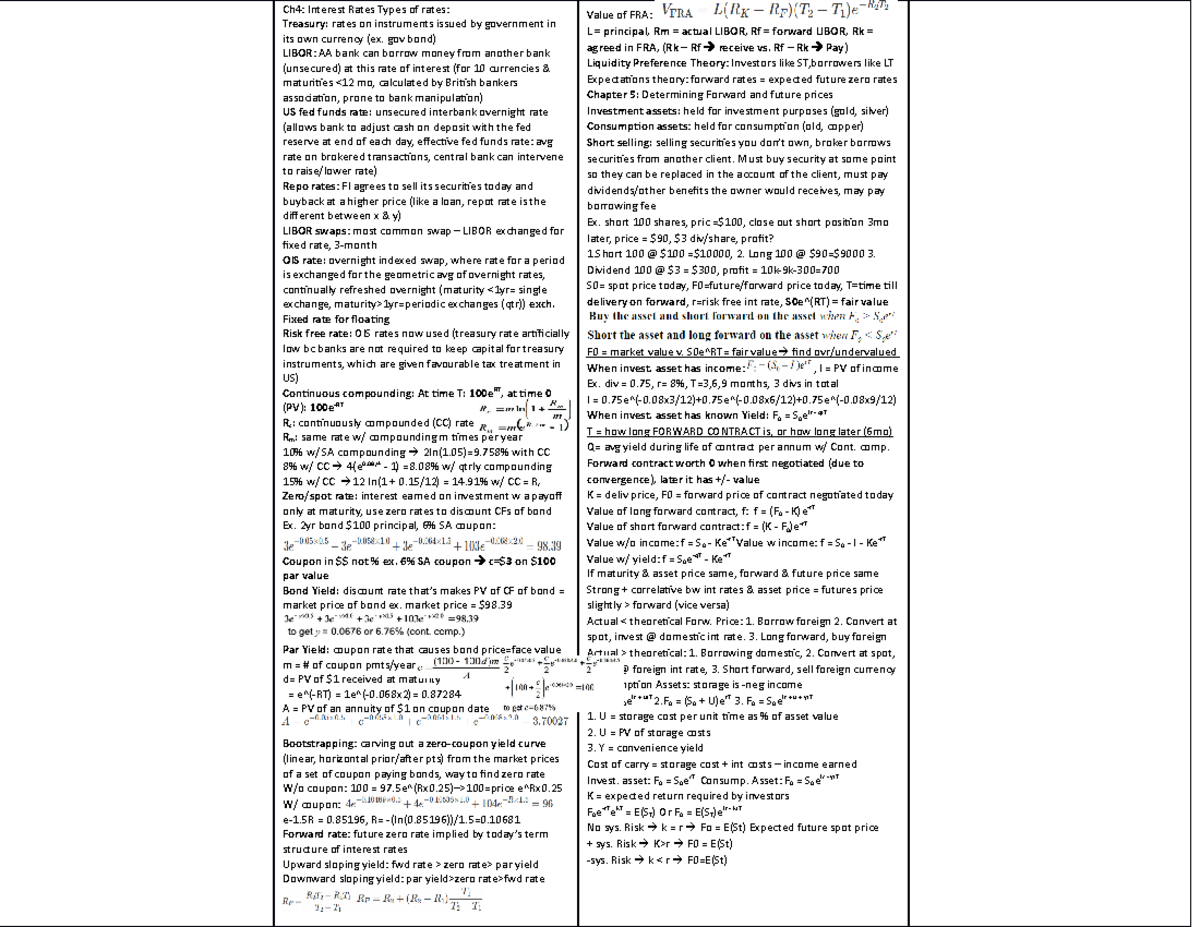Cheatsheet - Detailed and comprehensive notes - Ch4: Interest Rates ...