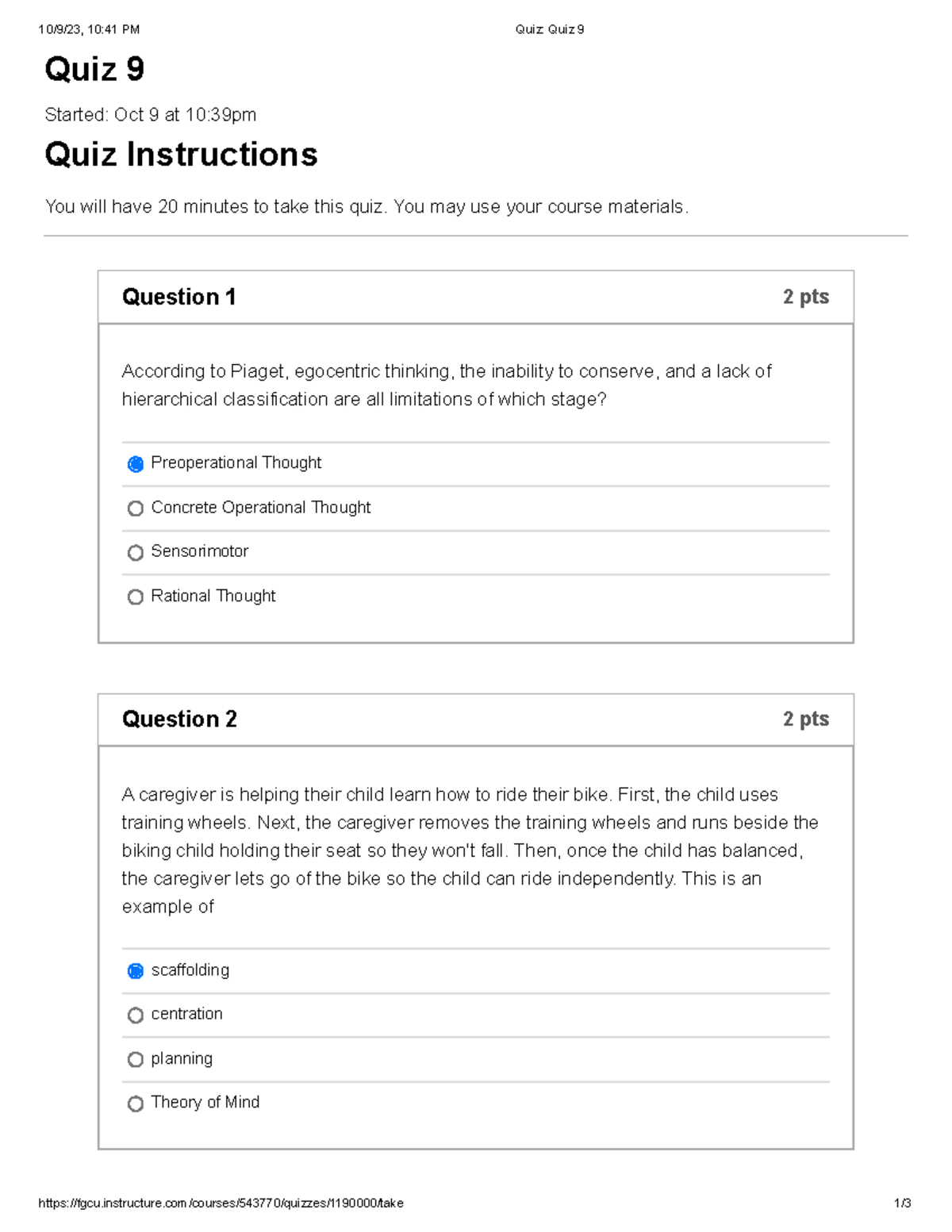 Quiz Quiz 9 - assignment for this class - 10/9/23, 10:41 PM Quiz: Quiz ...