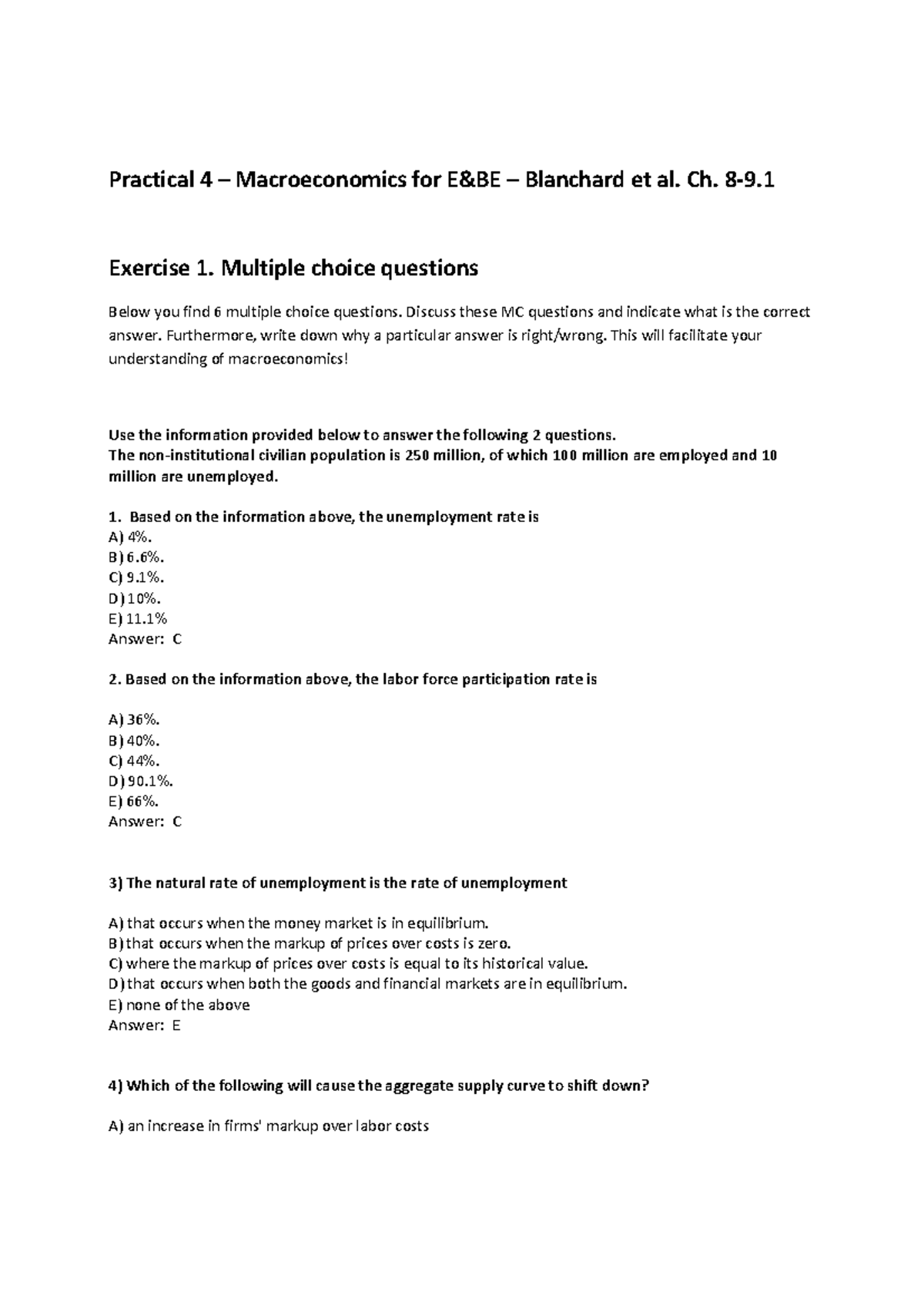Practical Economics - Practicum 4 questions and answers - Practical 4 ...