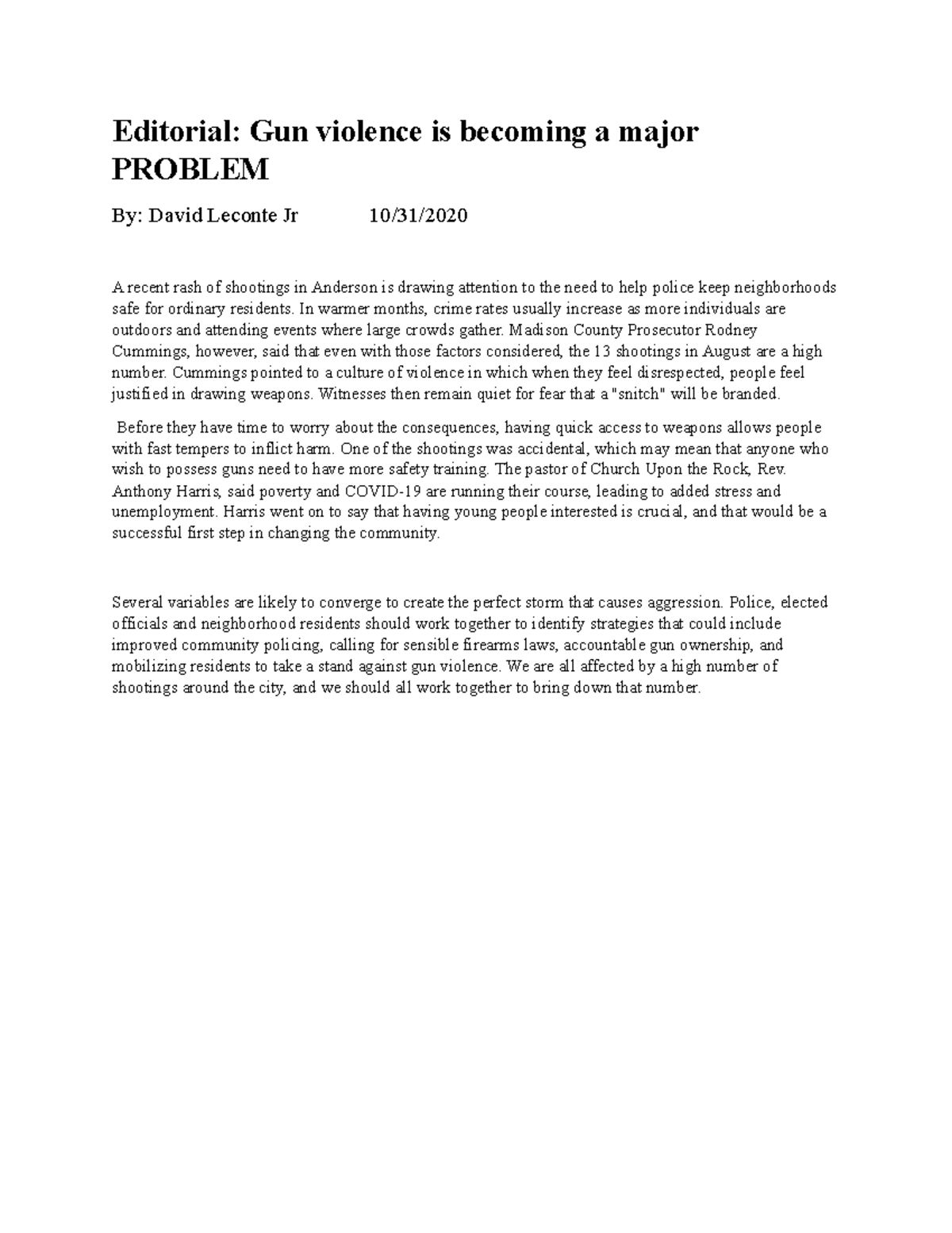 Editorial Part 5 - essays - Editorial: Gun violence is becoming a major ...