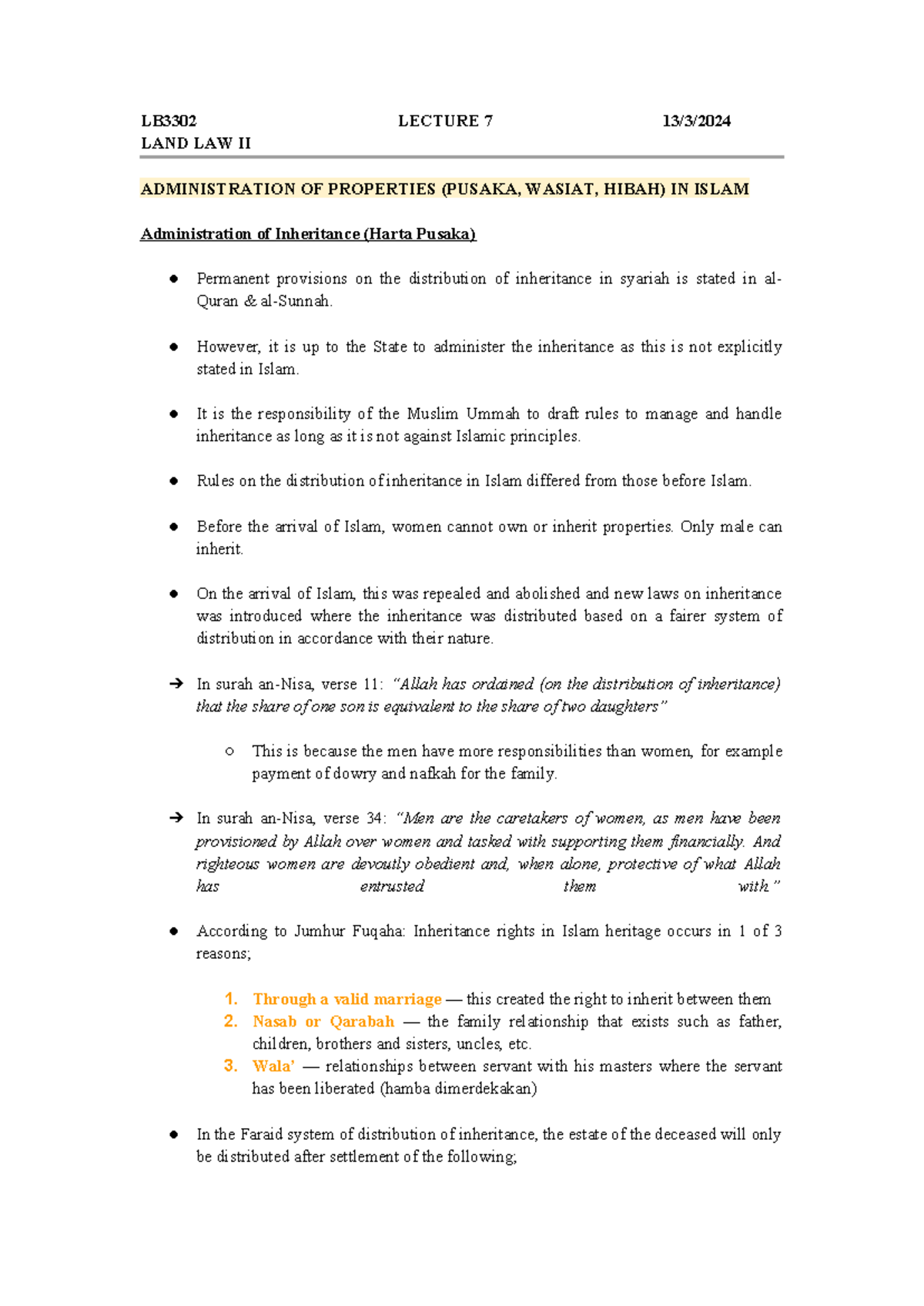 [ LB3302 ] 7. Administration of Properties in Islam - LB3302 LECTURE 7 ...