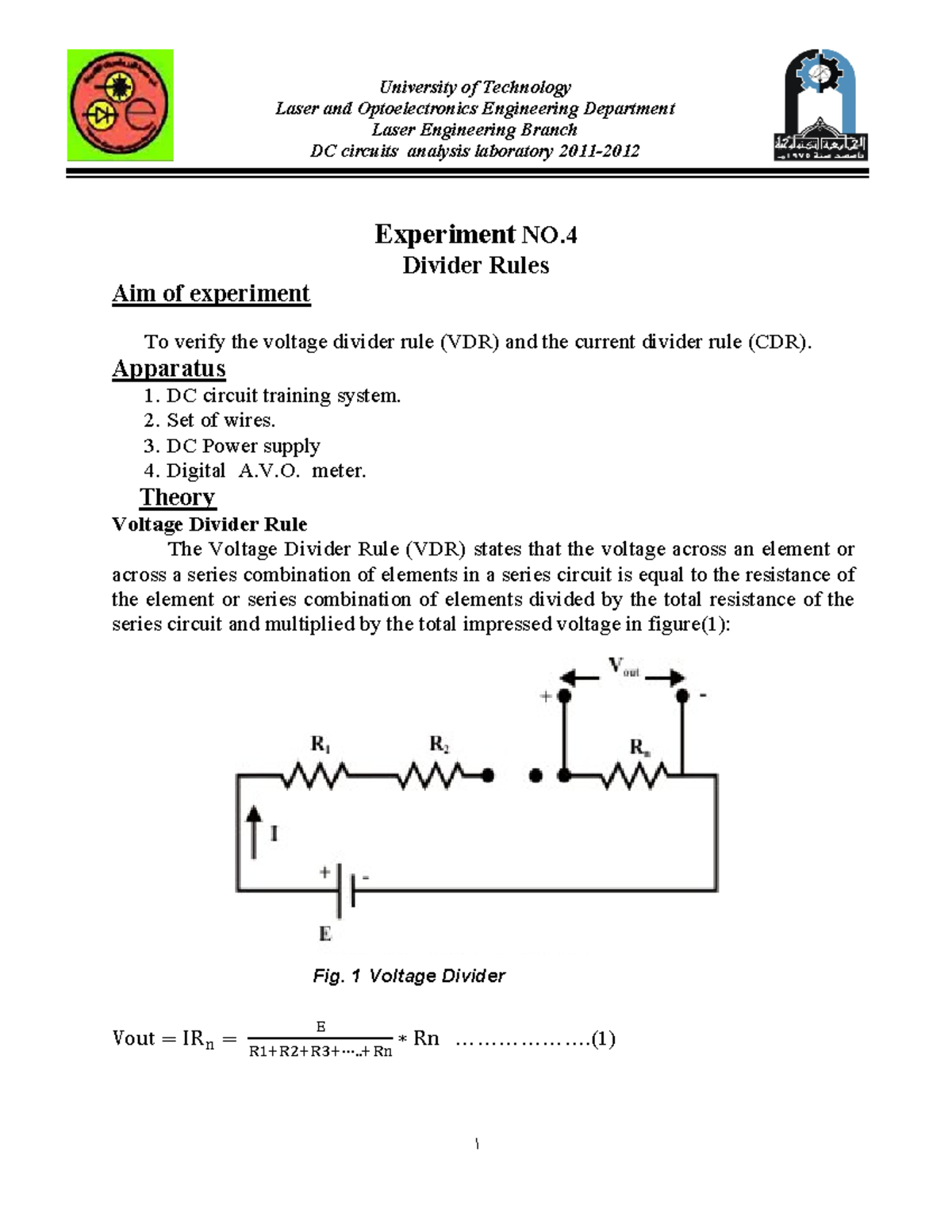 Experiment NO - EEB231 - Laser and Optoelectronics Engineering ...