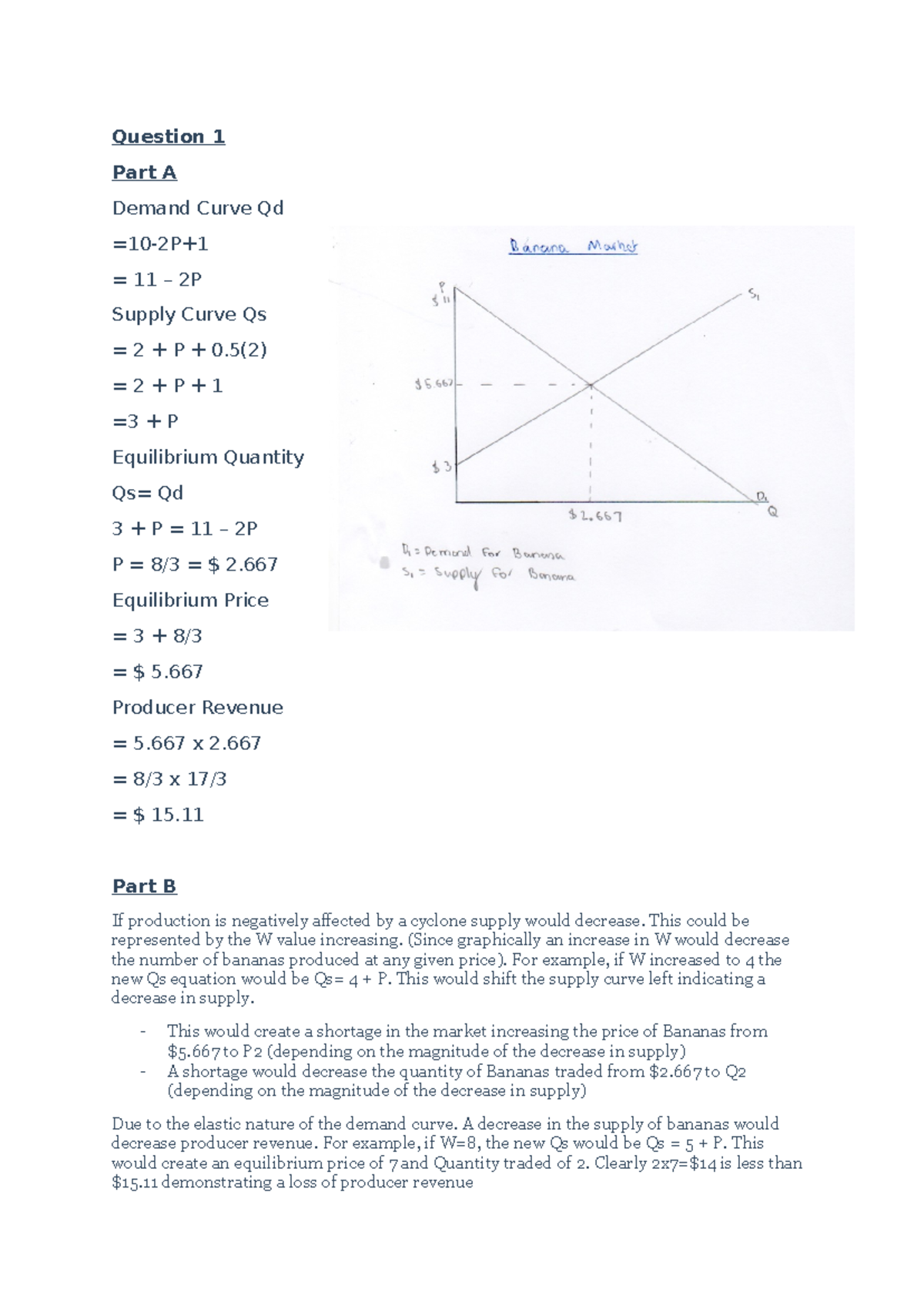 The market for bananas has the following demand and supply functions ...