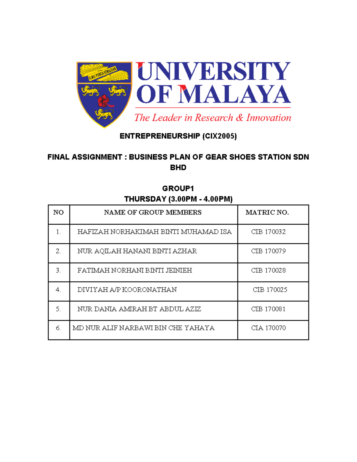 Business PLAN Entrepreneurship - ENTREPRENEURSHIP (CIX2005) FINAL ...