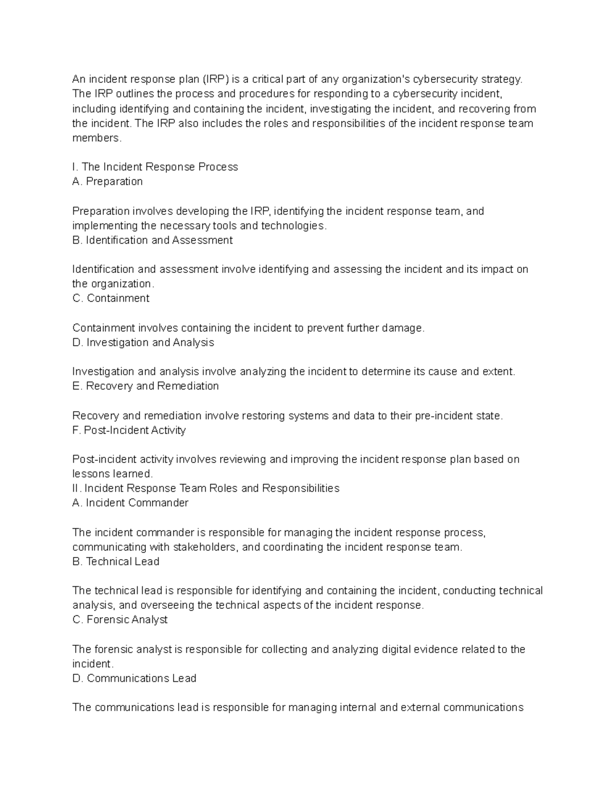 Incident Response Process and Team Roles Notes - An incident response ...