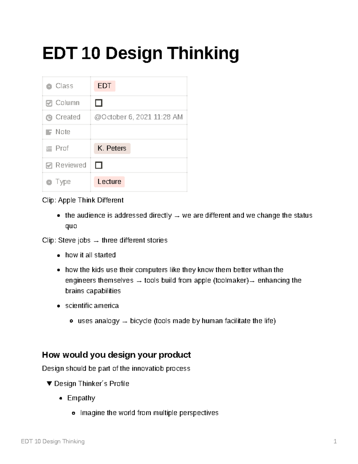 EDT 10 Design Thinking - Uni HH - EDT 10 Design Thinking 1 EDT 10 ...