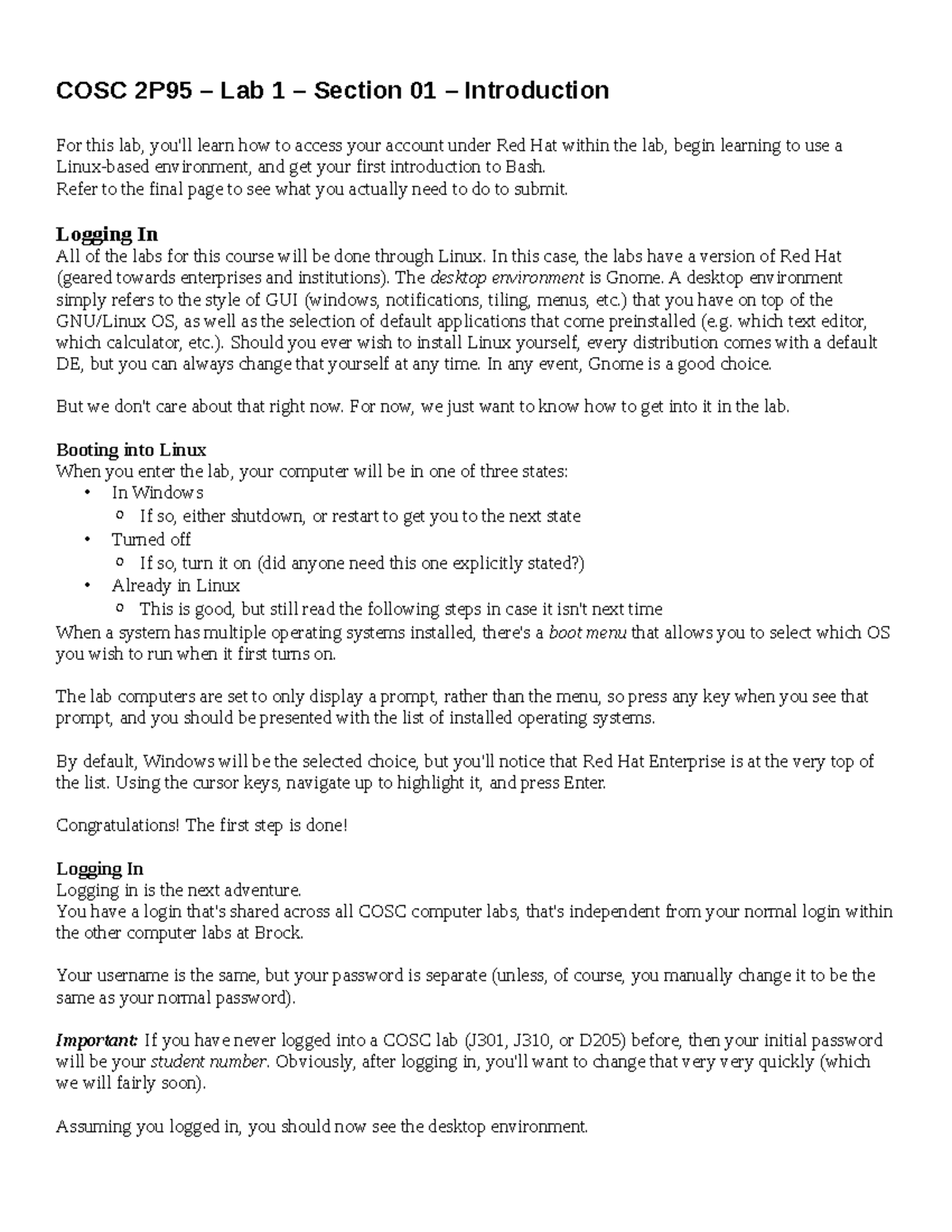 Lab01 Lab 01 Content Cosc 2p95 Lab 1 Section 01 Introduction For This Lab Youll 