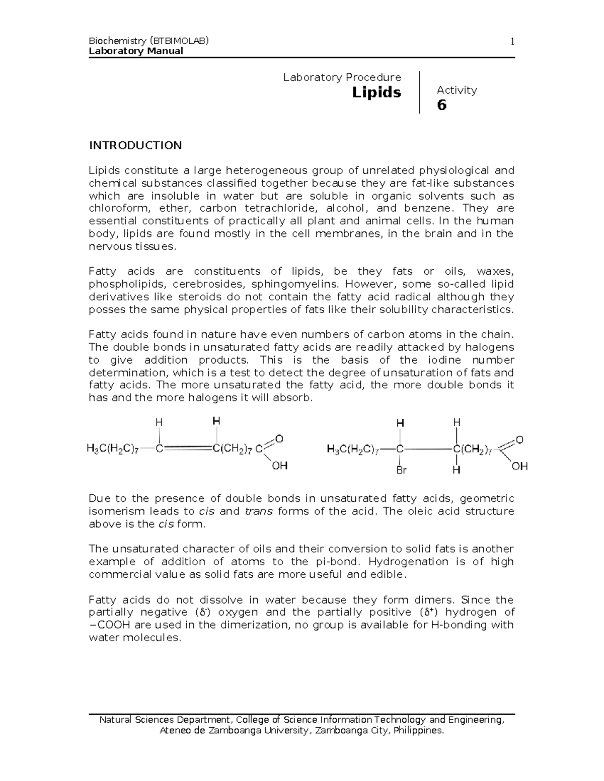Act 6 Lipids Revised 01 - goodluck!! - Laboratory Manual Laboratory ...