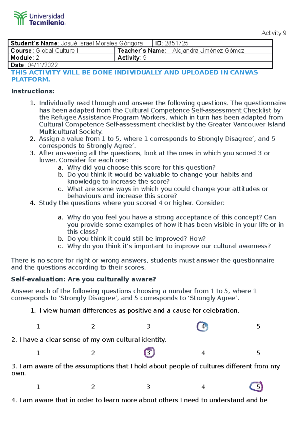 Actividad 9 Global Culture - Activity 9 THIS ACTIVITY WILL BE DONE ...